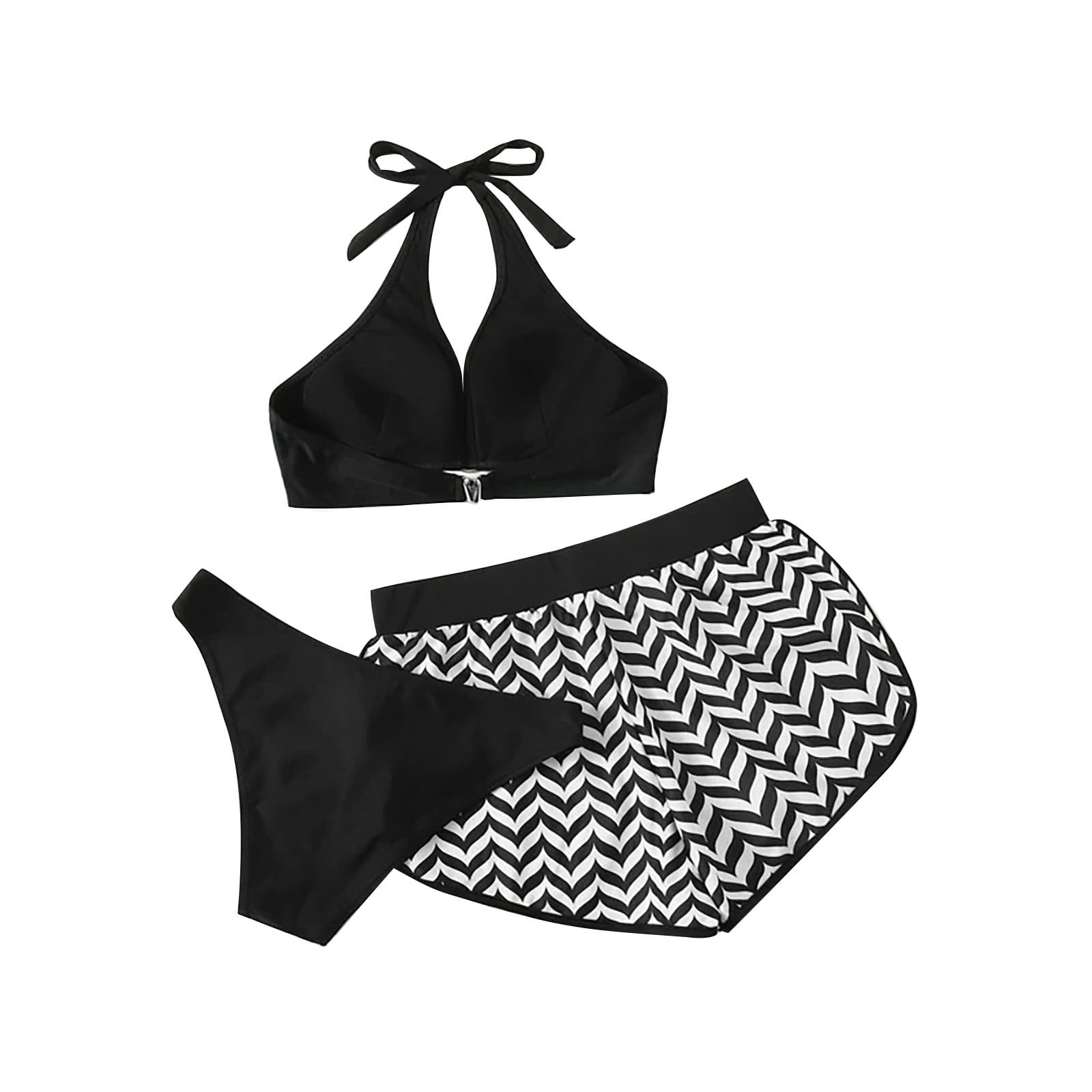 Wreesh Womens Board Short Bikini Sets Halter Bikini Bathing Suit Solid