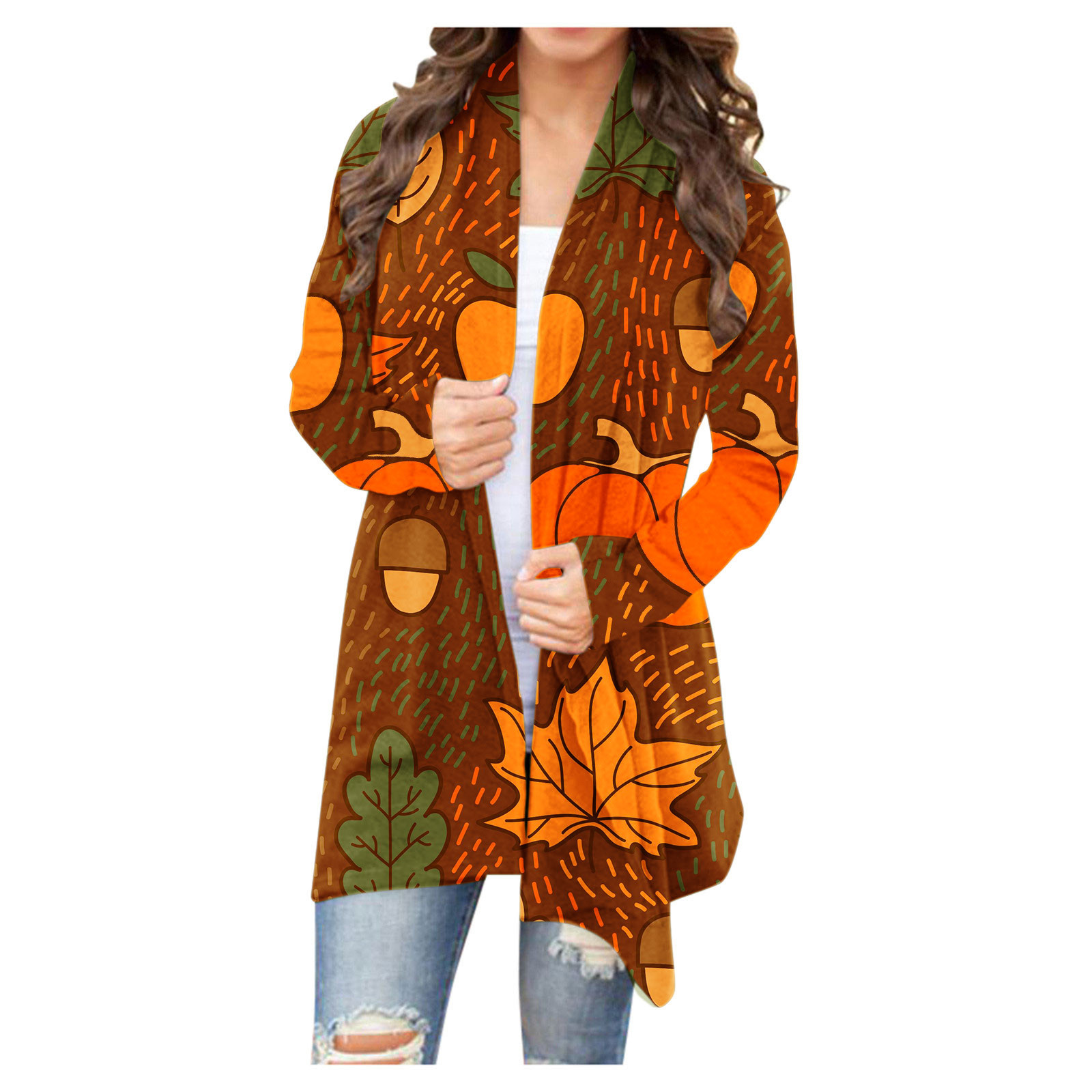 WREESH Womens Cardigan Pumpkin Print Cardigans Plus Size Long Sleeve ...