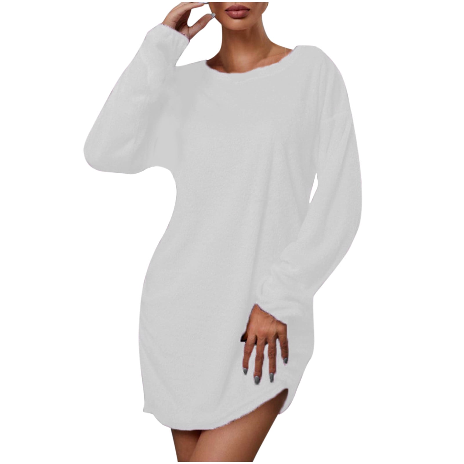 WREESH Womens Casual Solid Fleece Tunic Tops Slim Long Sleeve Crewneck ...