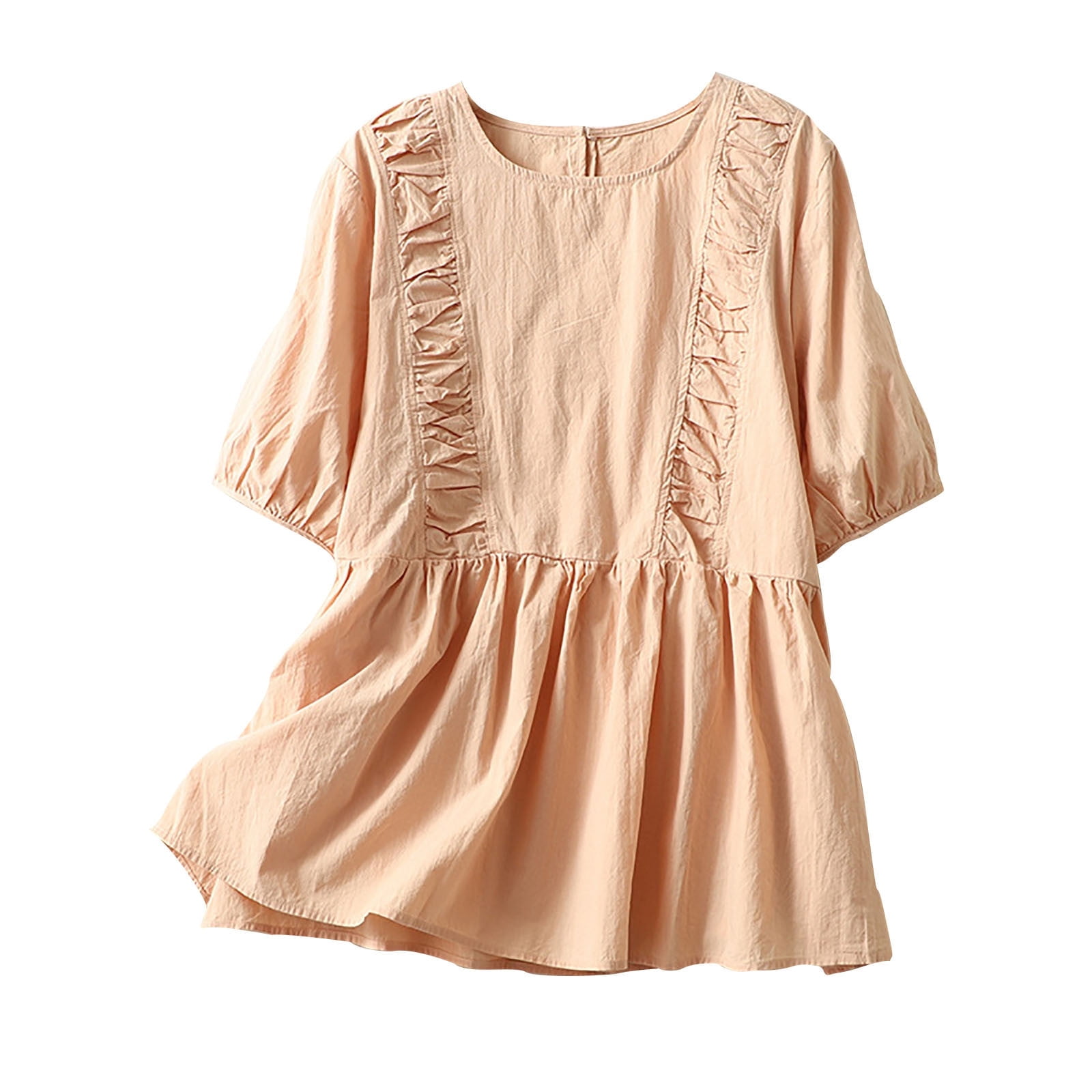 WREESH Womens Cotton Linen Shirts Loose Solid Fashion Casual T-Shirt ...