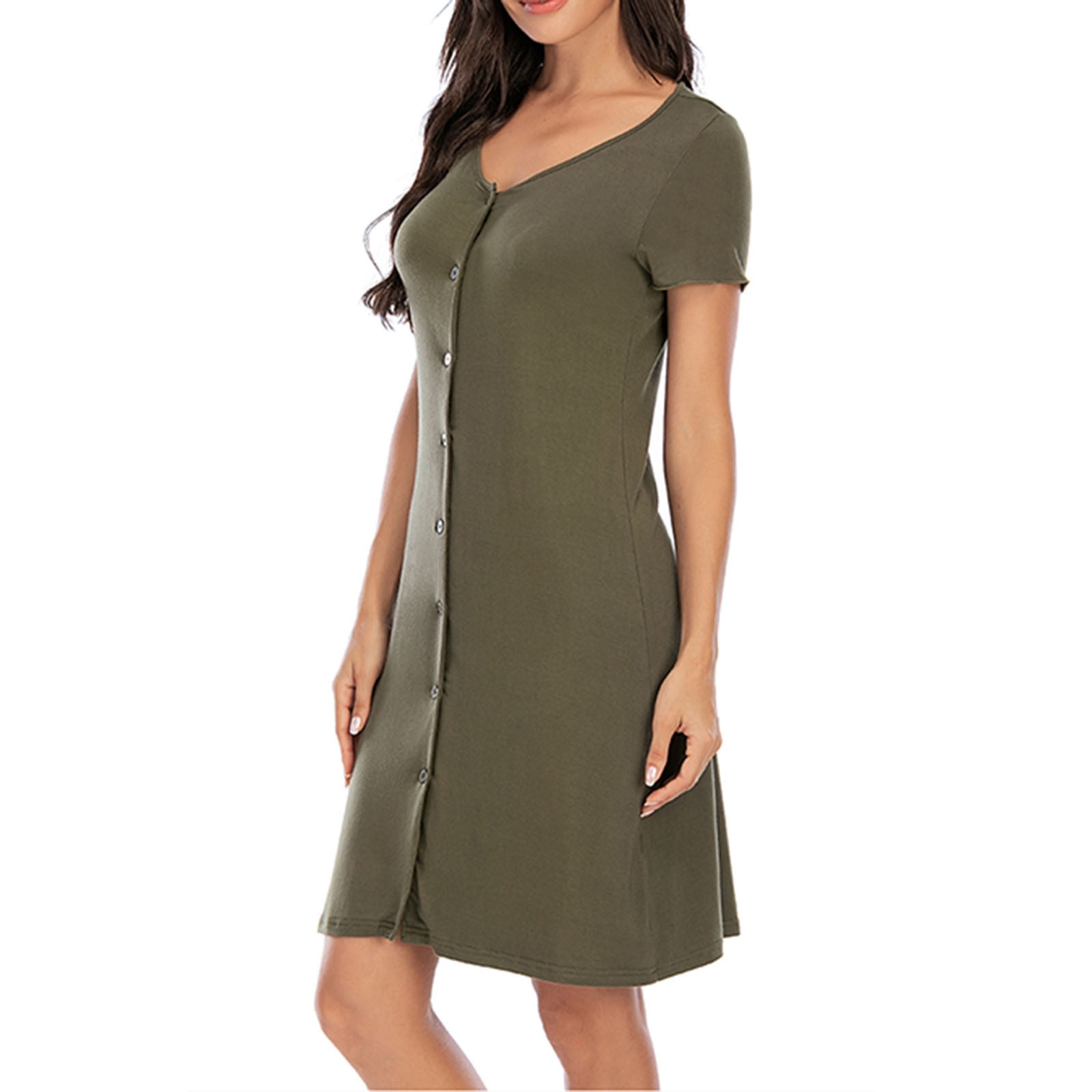 WREESH Womens Cotton Nightgowns Tunic Dress Summer Cardigan Short ...