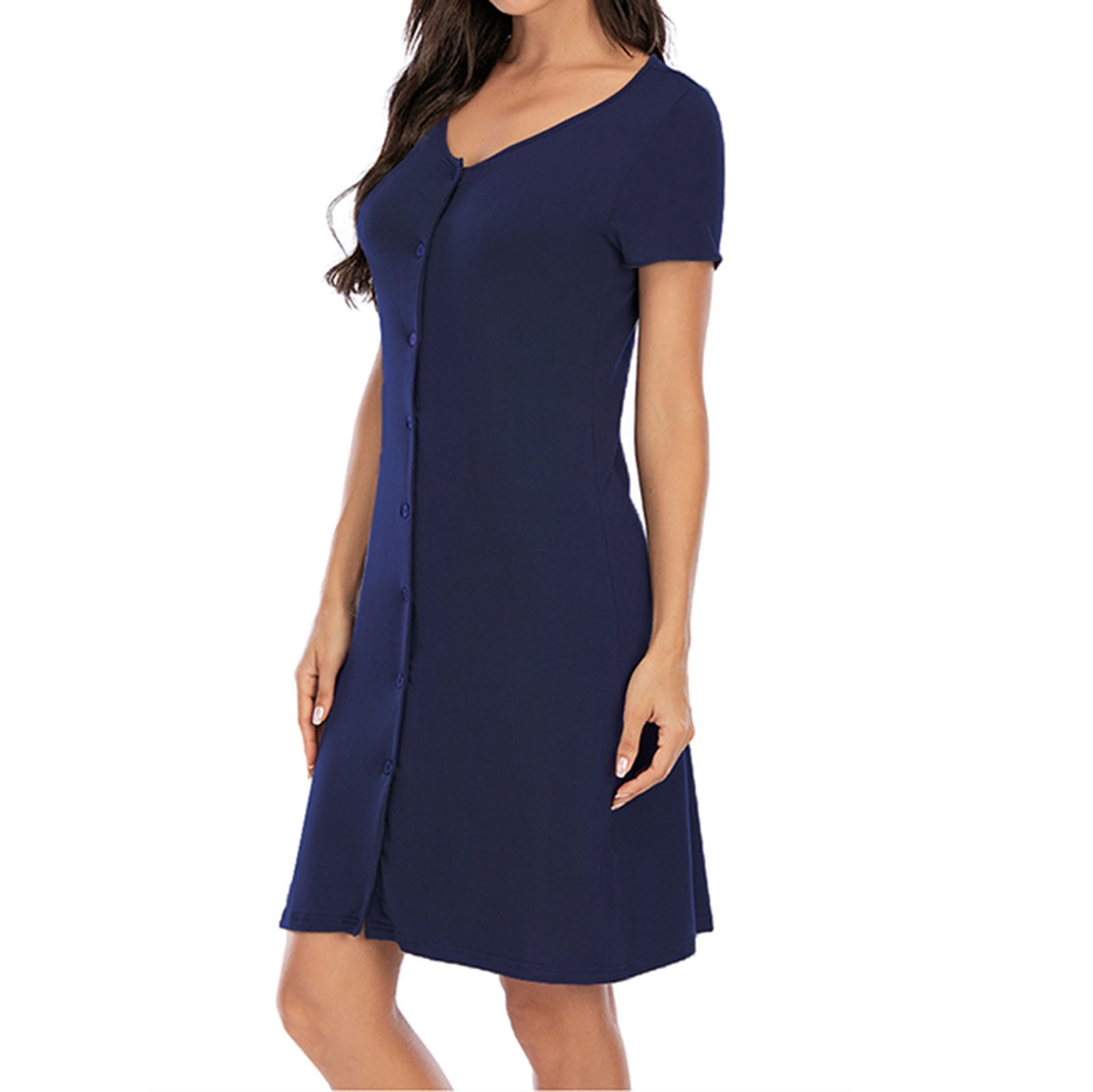 WREESH Womens Cotton Nightgowns Tunic Dress Summer Cardigan Short ...