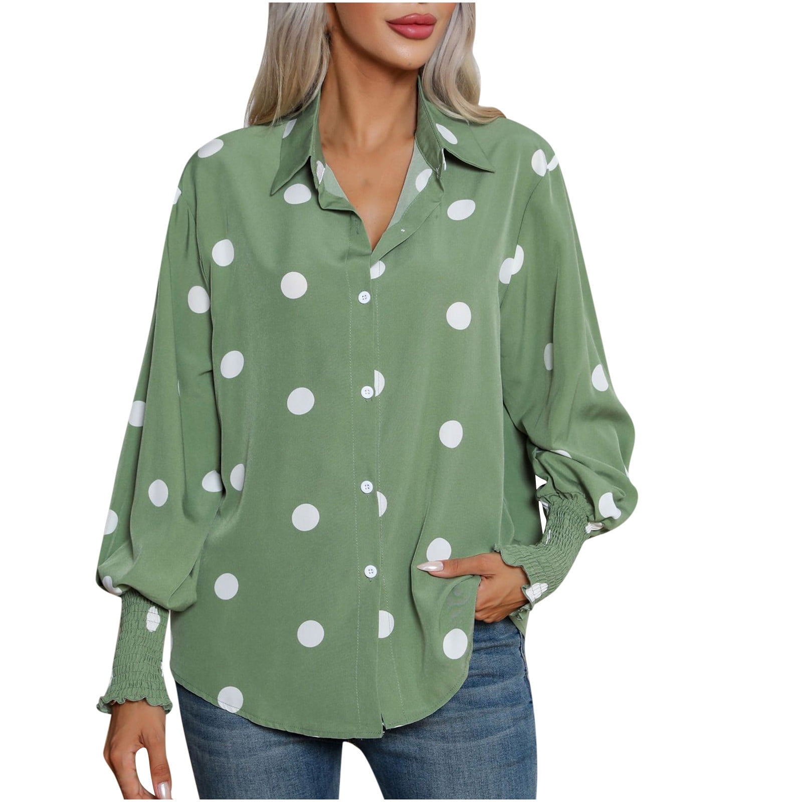 WREESH Womens Fashion Button Down Shirts Casual Lapel Print Loose Fit ...