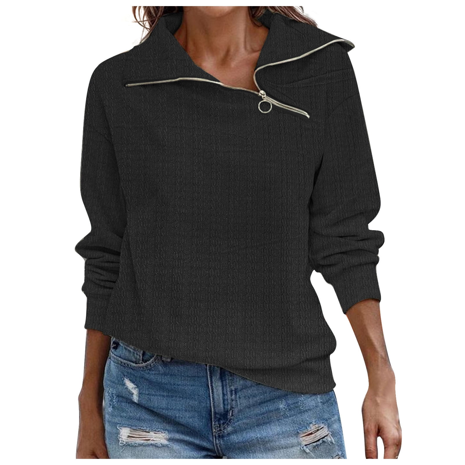 WREESH Womens Fashion Sweatshirt Quarter Zip Pullover Casual Lapel ...