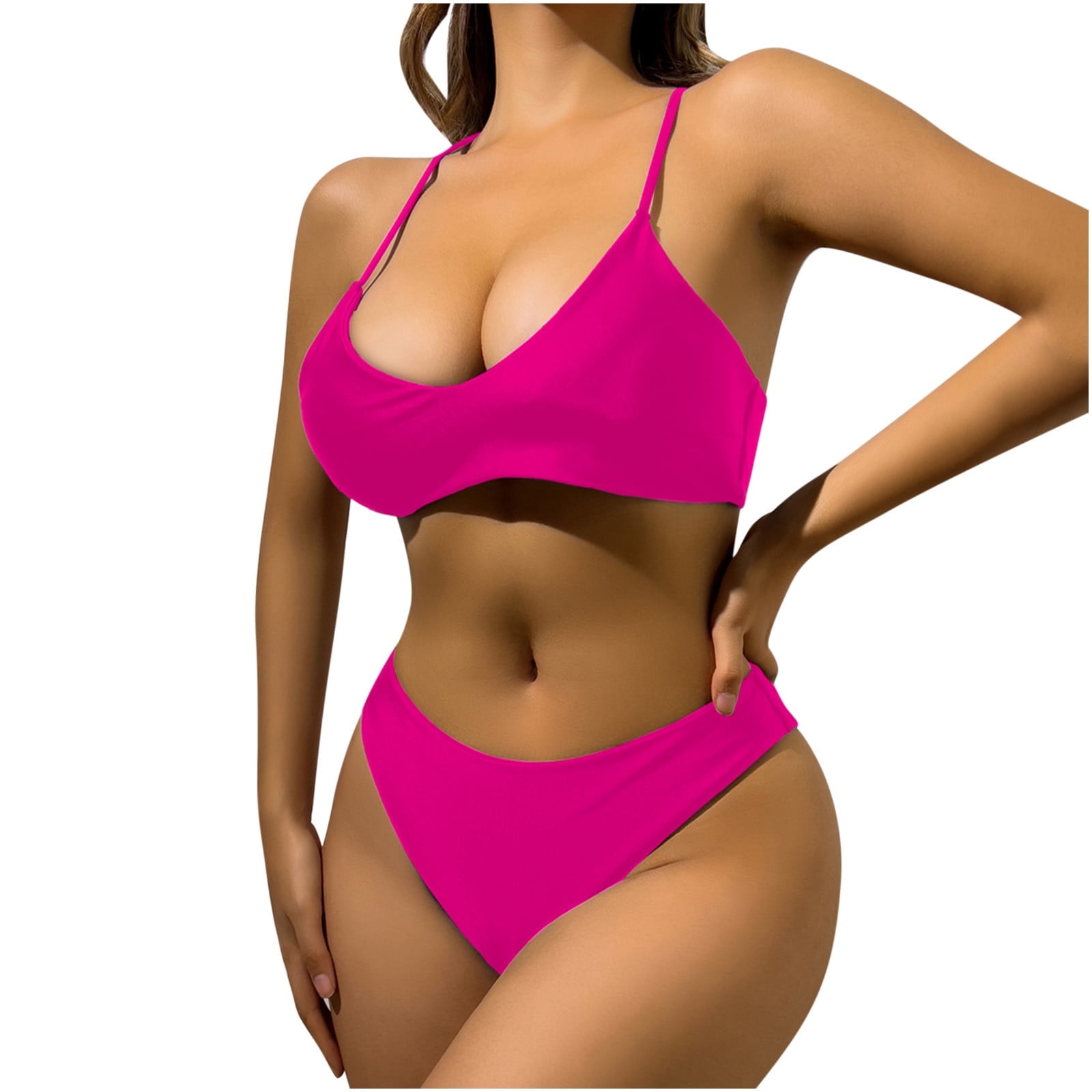Wreesh Womens Halter Bikini Set High Cut Bikini Solid Color Swimwear