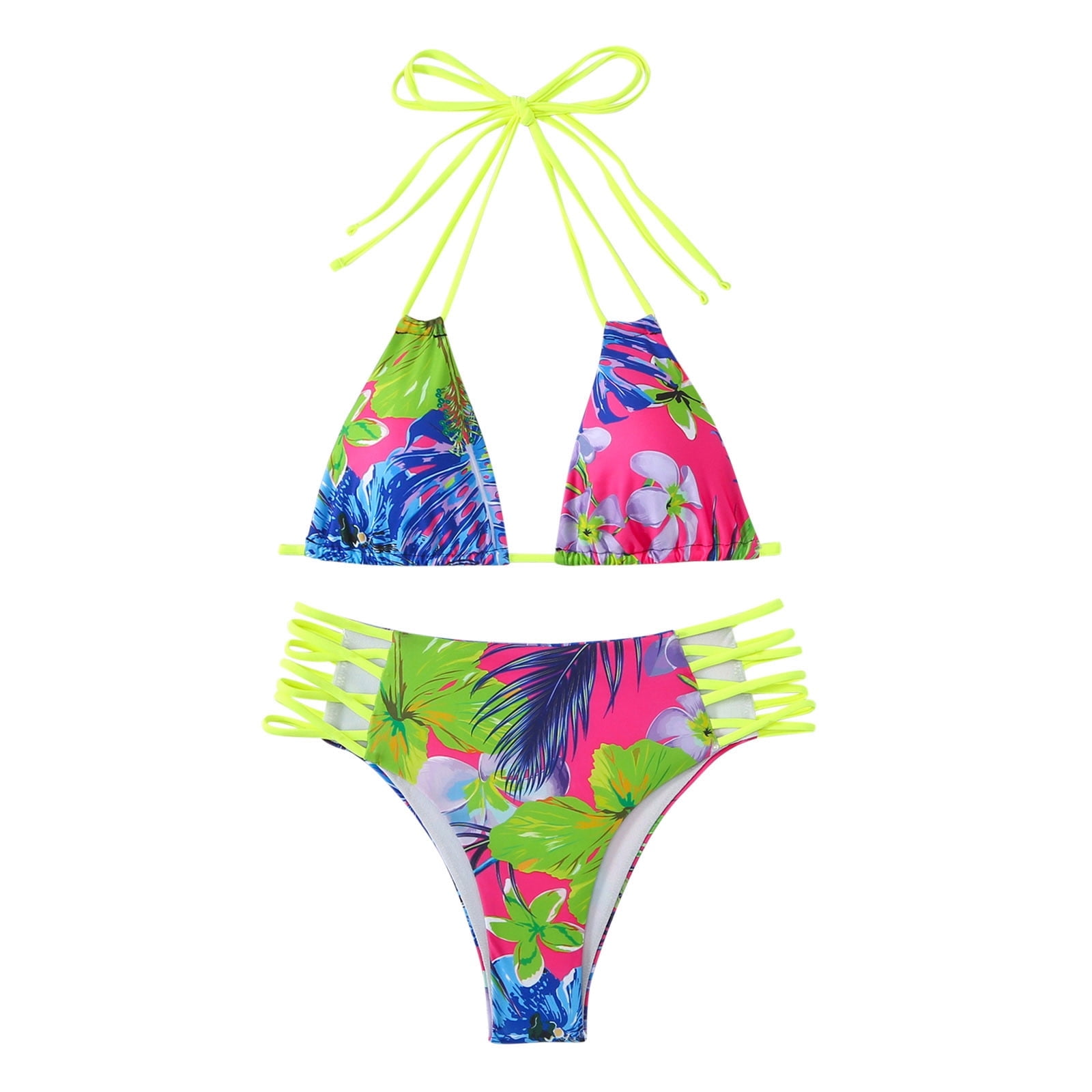 Wreesh Womens Halter String Bikini Sets High Cut Bikini Print Swimwear