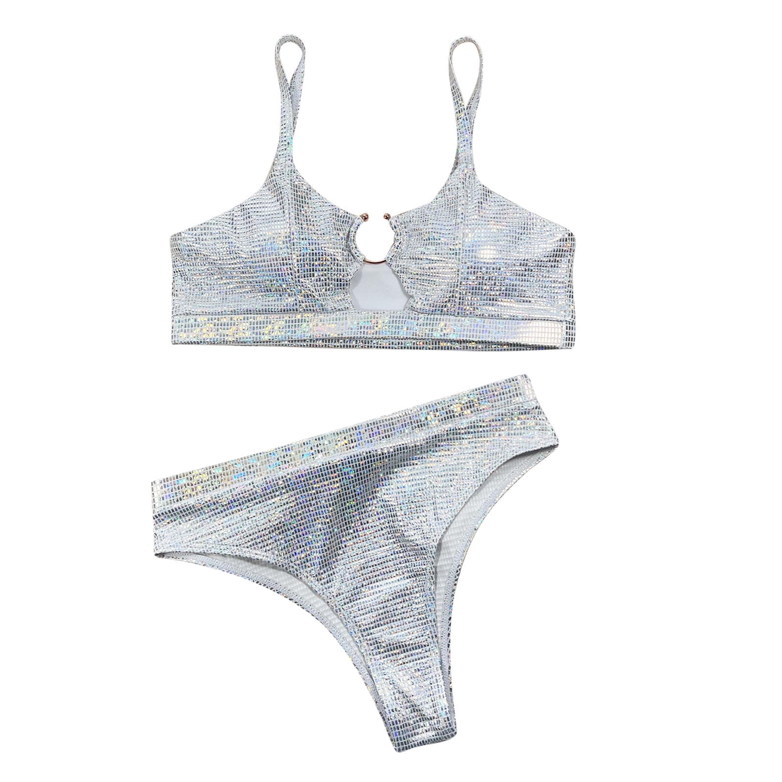 Wreesh Womens High Cut Bikini Fashion Sparkly Sequin Bikini Set Swimsuit Two Piece Sling