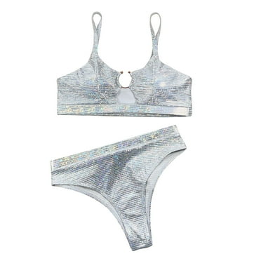 ZHAGHMIN Women'S Two Piece Bathing Suit Sequins Sparkly Drawstring Side ...