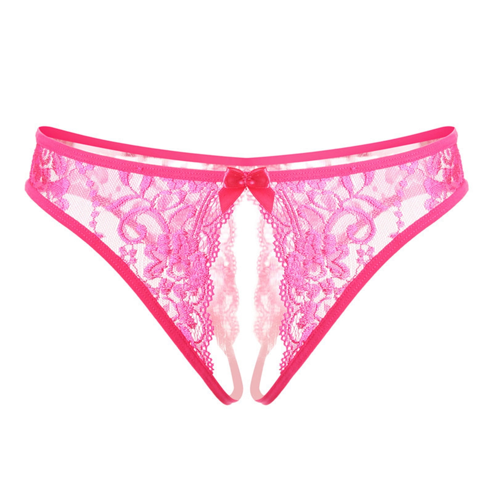 Wreesh Womens Lingerie Crotchless Panties Thongs Underwear Lace Bow