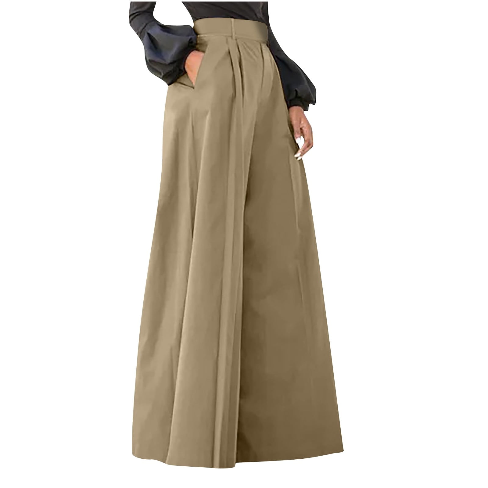 WREESH Womens Long Palazzo Pants Solid Colo High Waist Wide Leg Pants ...