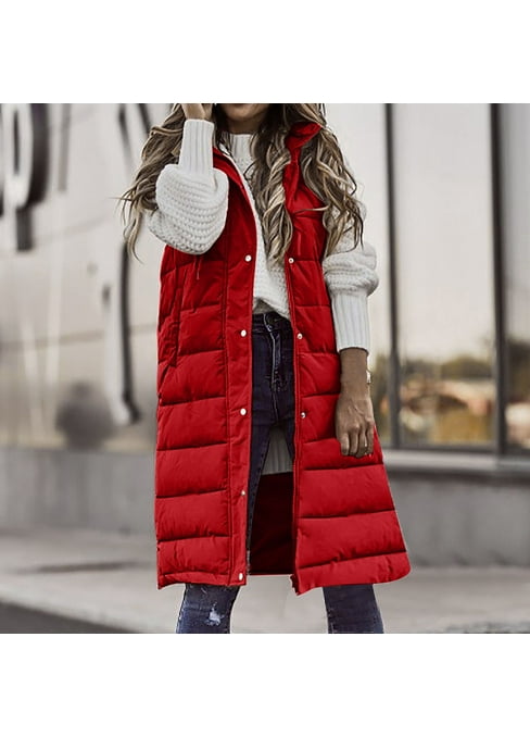 jsaierl Long Puffer Vest Women Plus Size,Women's Winter Hooded Long ...