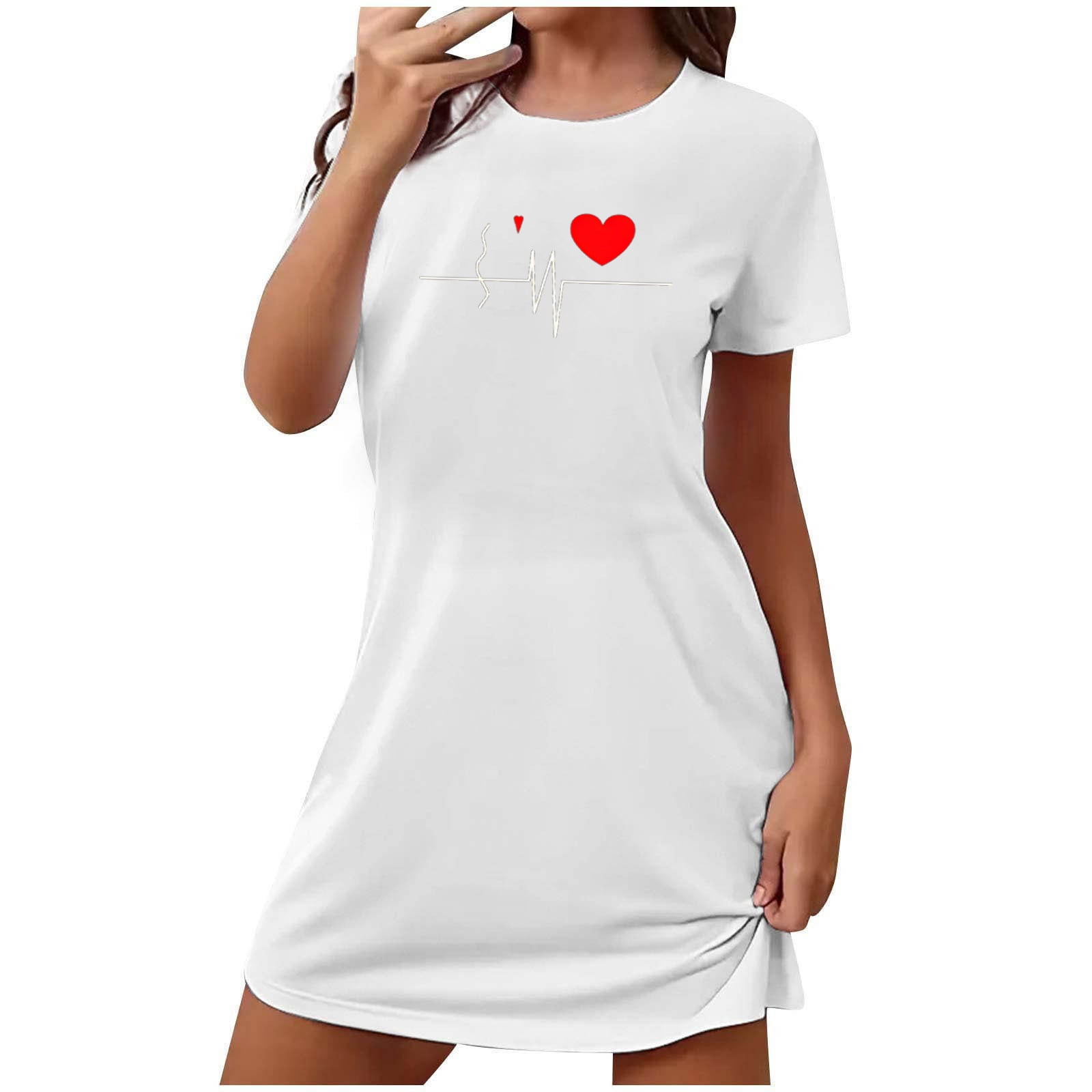WREESH Womens Nightgown Basic Plus Size Short Sleepshirts for ...