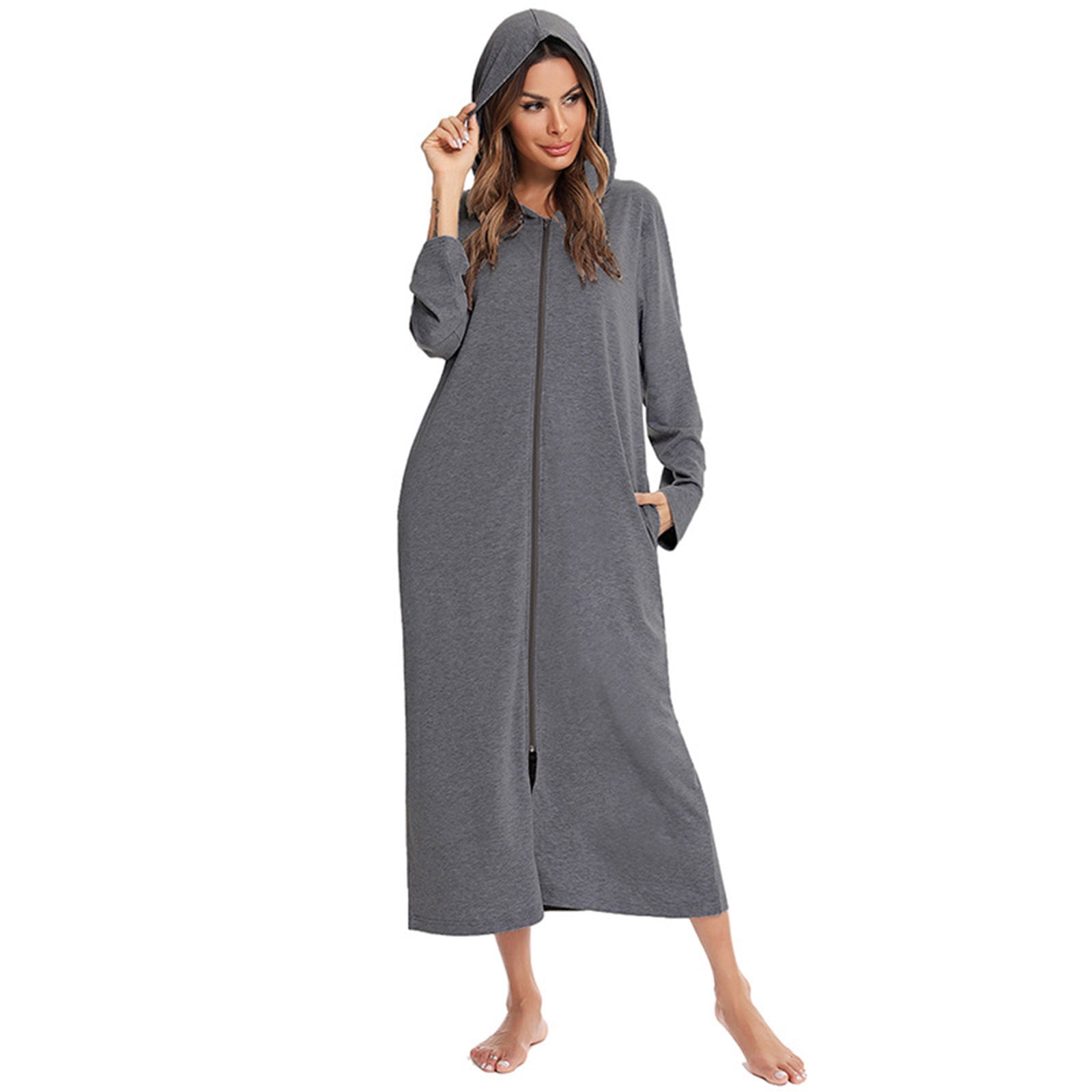 WREESH Womens Nightgowns Hooded Pajamas Winter New Style Pajamas Loose ...