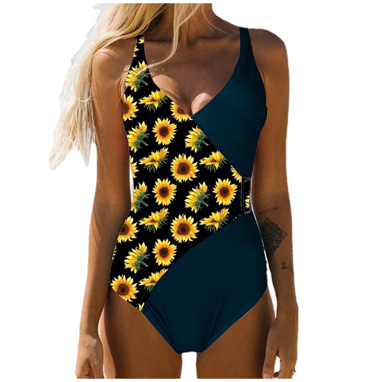 Wreesh Womens One Piece Swimsuit Floral Print Swim Suits Swimsuit With