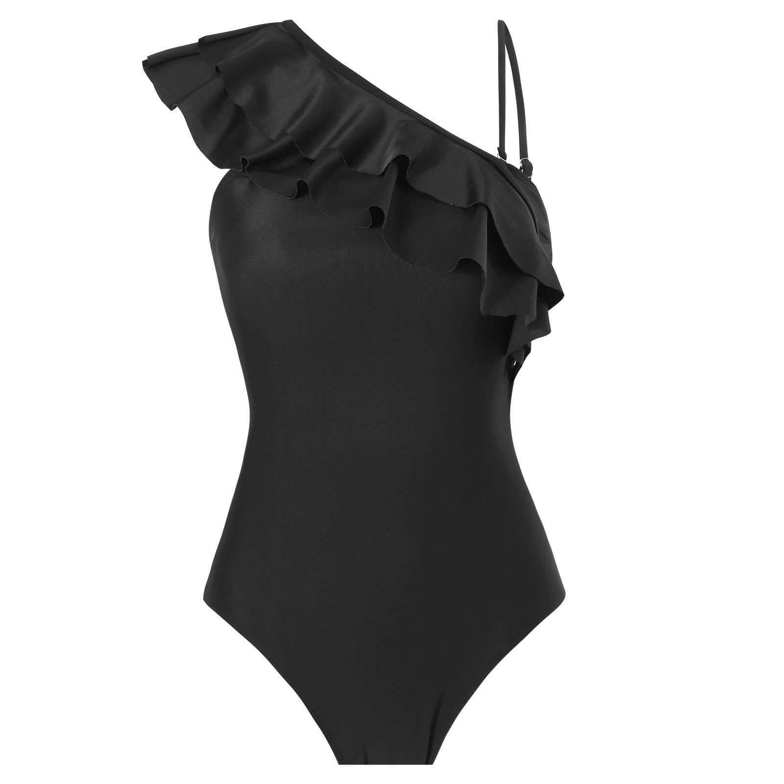 WREESH Womens One Piece Swimsuit One Shoulder Swim Suits Fashion Solid ...