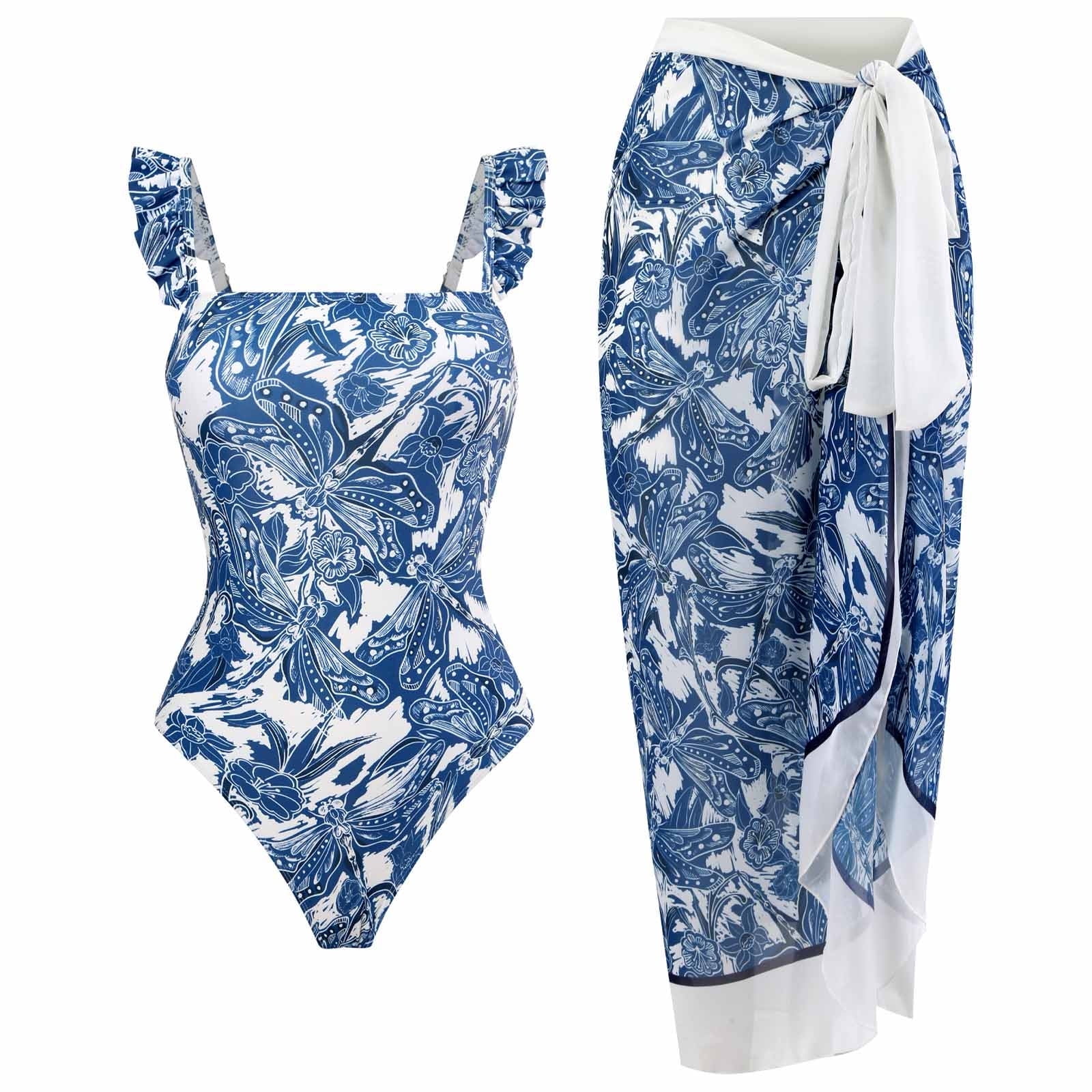 WREESH Womens One Piece Swimsuit Print Swim Suits Beach Cover Ups ...