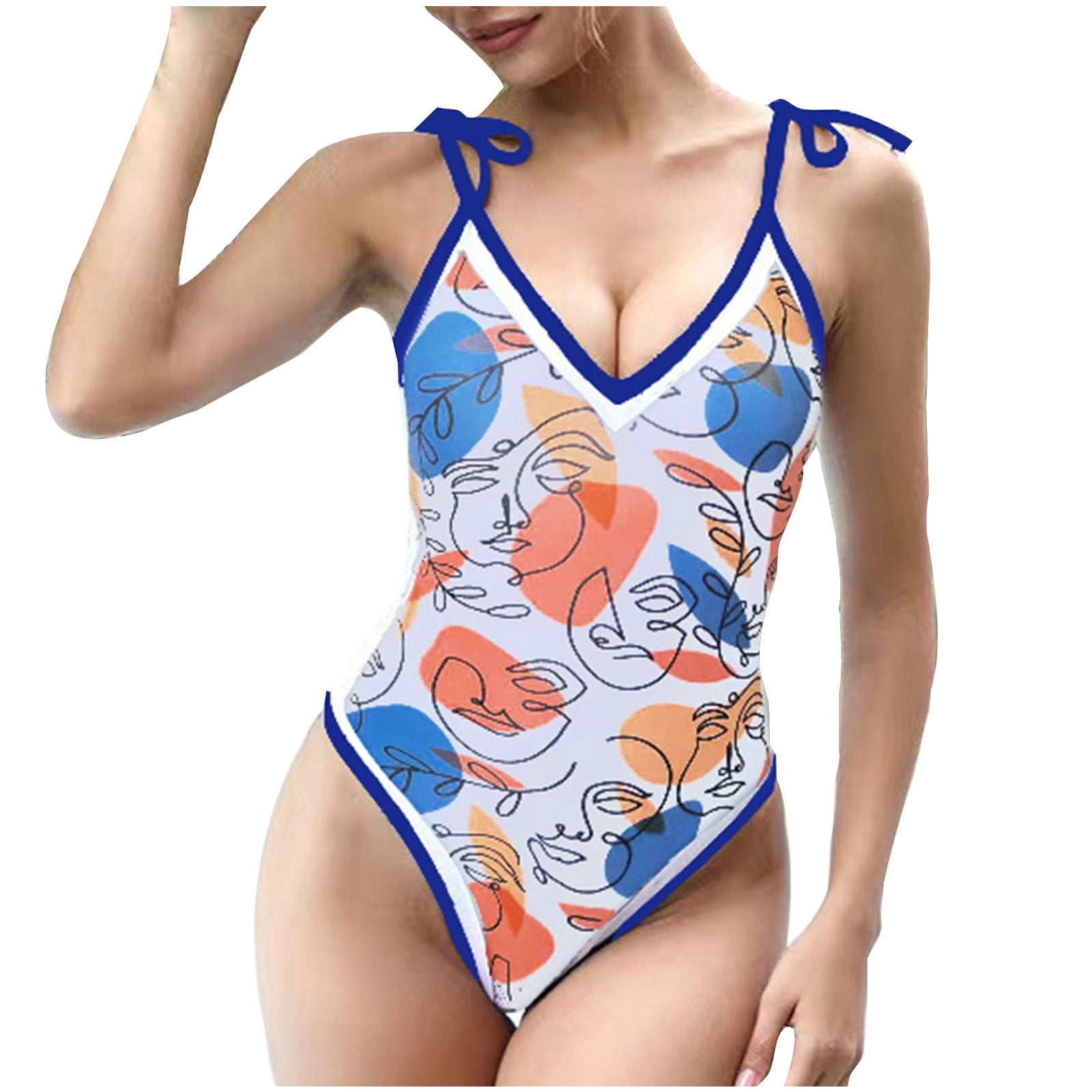 Wreesh Womens One Piece Swimsuit Print Swim Suits New Fashion Splicing