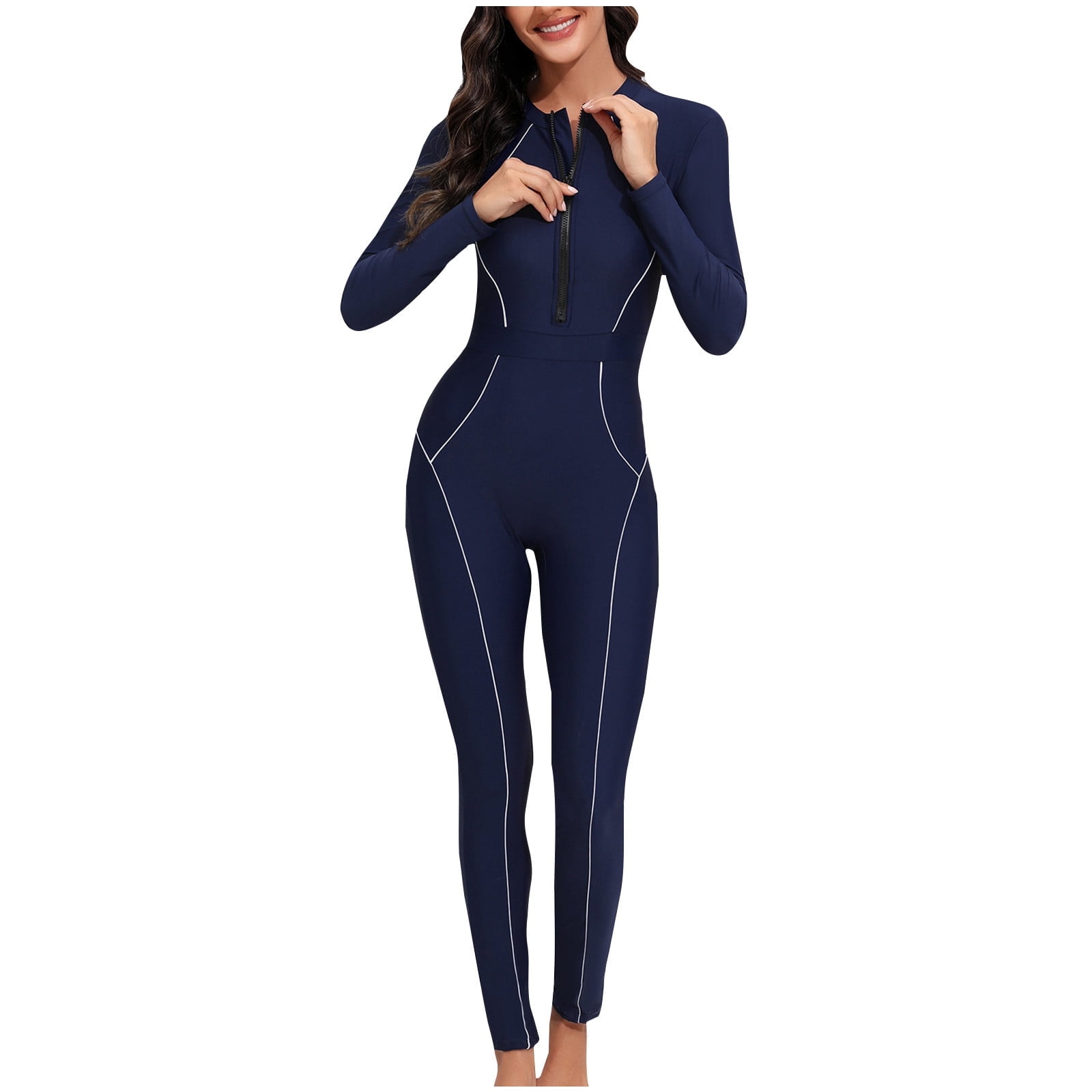 Wreesh Womens One Piece Swimsuit Rash Guard Swimsuits Solid Color