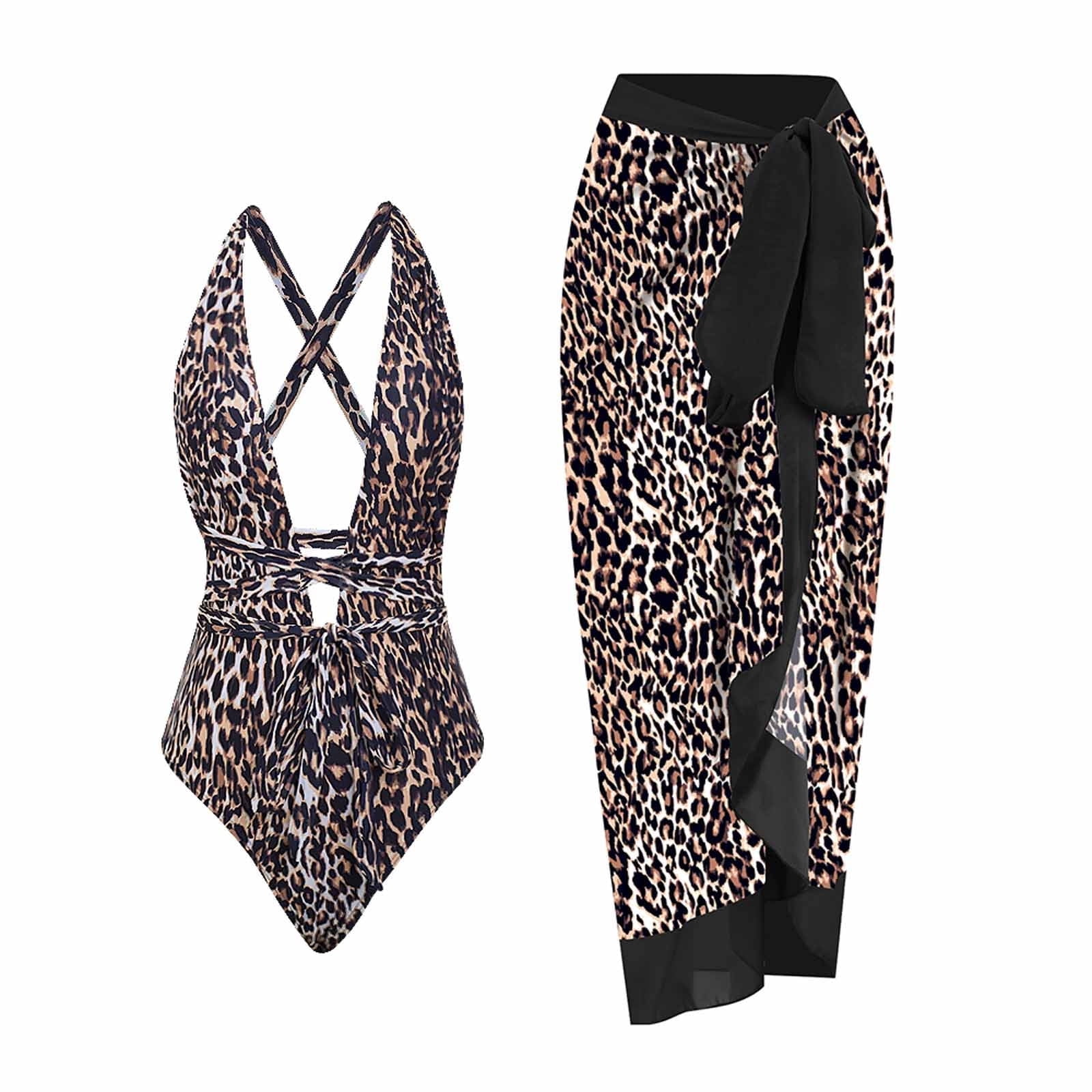 Wreesh Womens One Piece Swimsuits Beach Cover Ups Swimsuit Leopard