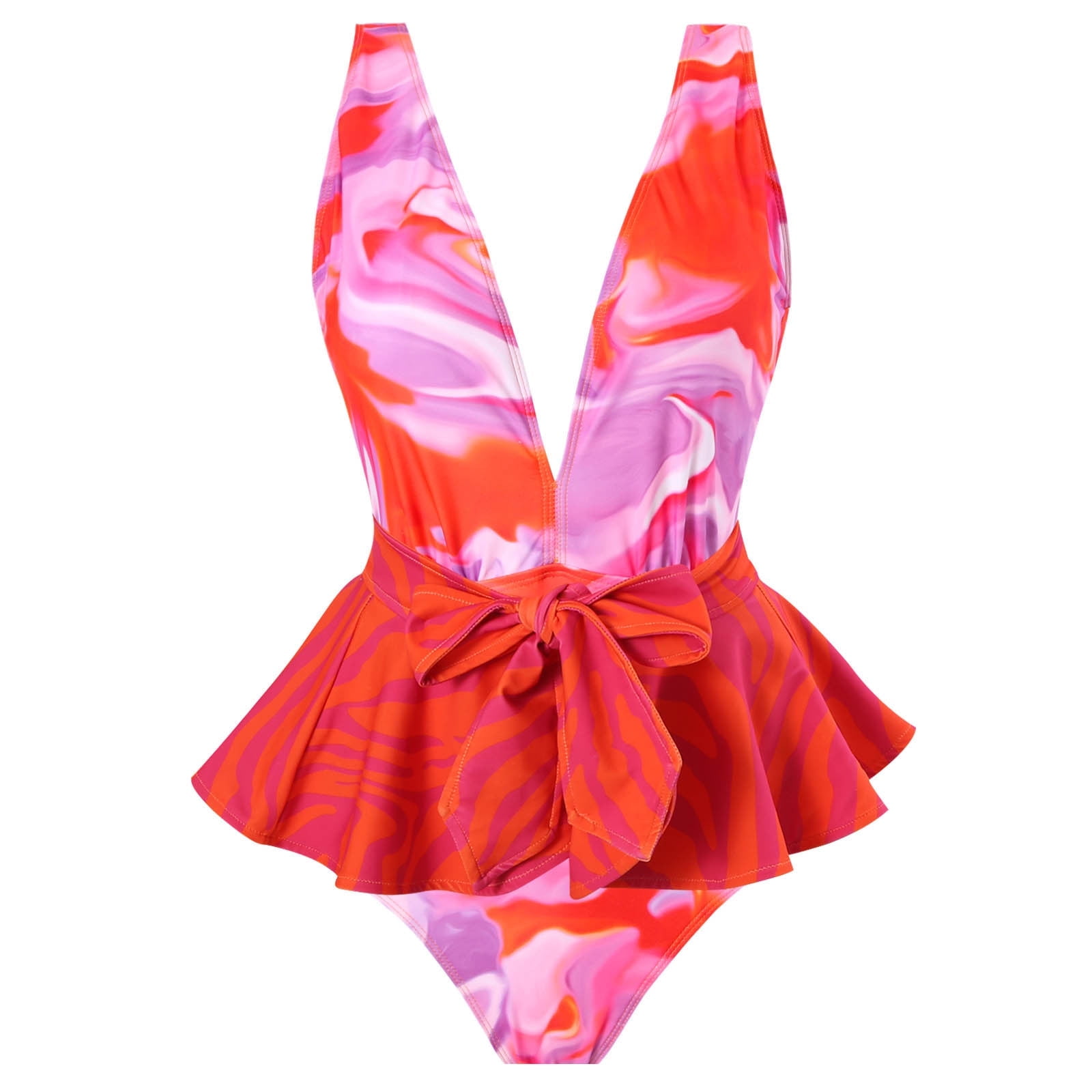 WREESH Womens One Piece Swimsuits Fashion Retro Gradient Colors Tight ...