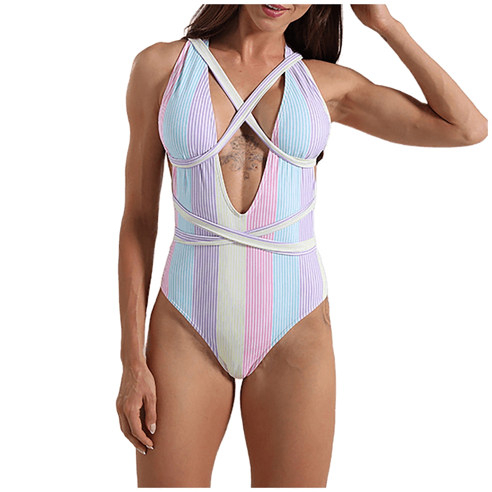 Wreesh Womens One Piece Swimsuits Fashion Solid Color Flounce Tight
