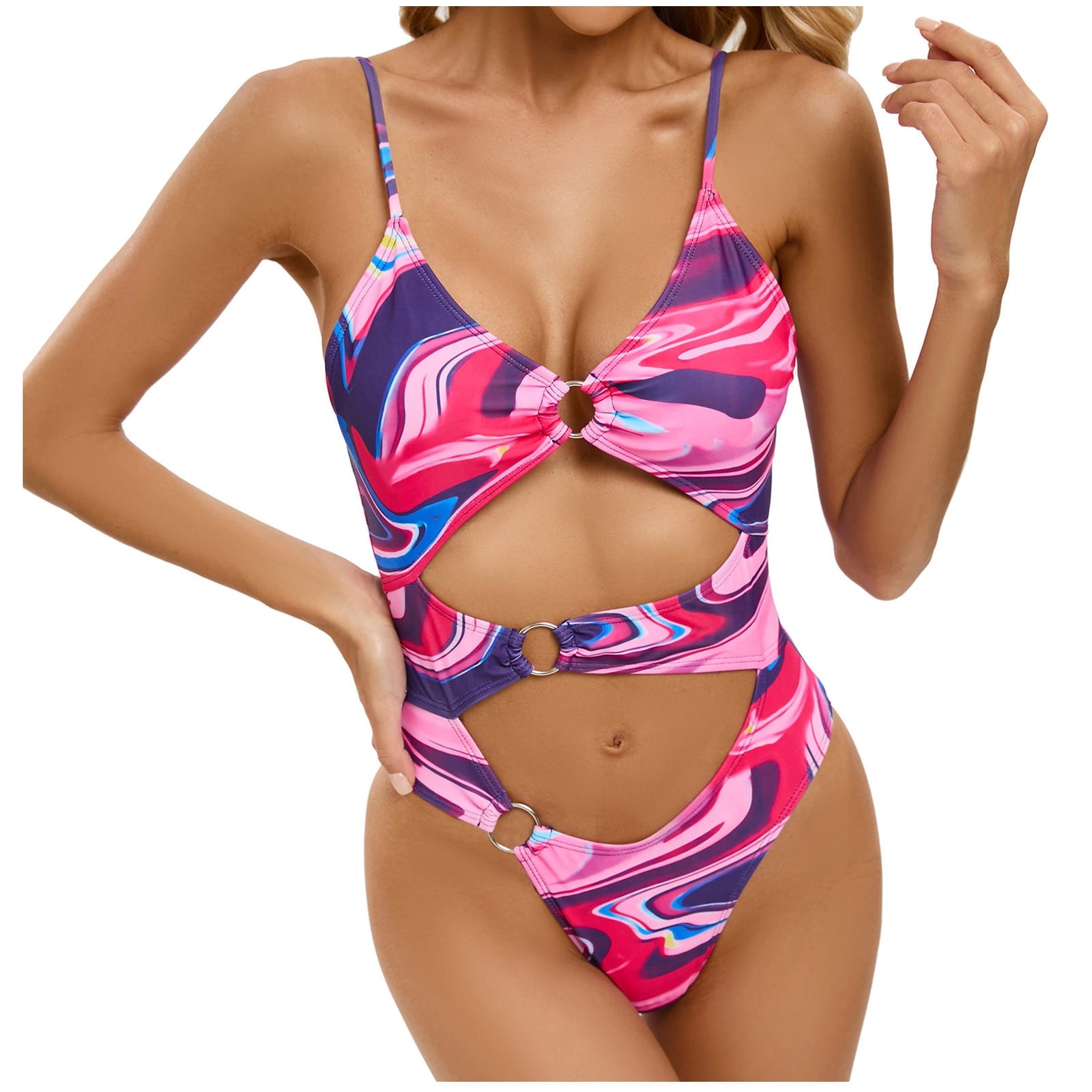 Wreesh Womens One Piece Swimsuits Halter Siamese Swimsuits Bikini Print