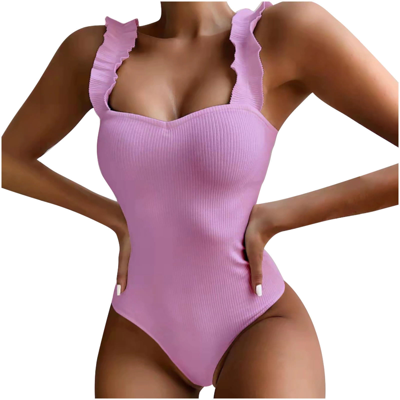 Wreesh Womens One Piece Swimsuits Solid Color Sleeveless Lace Tight