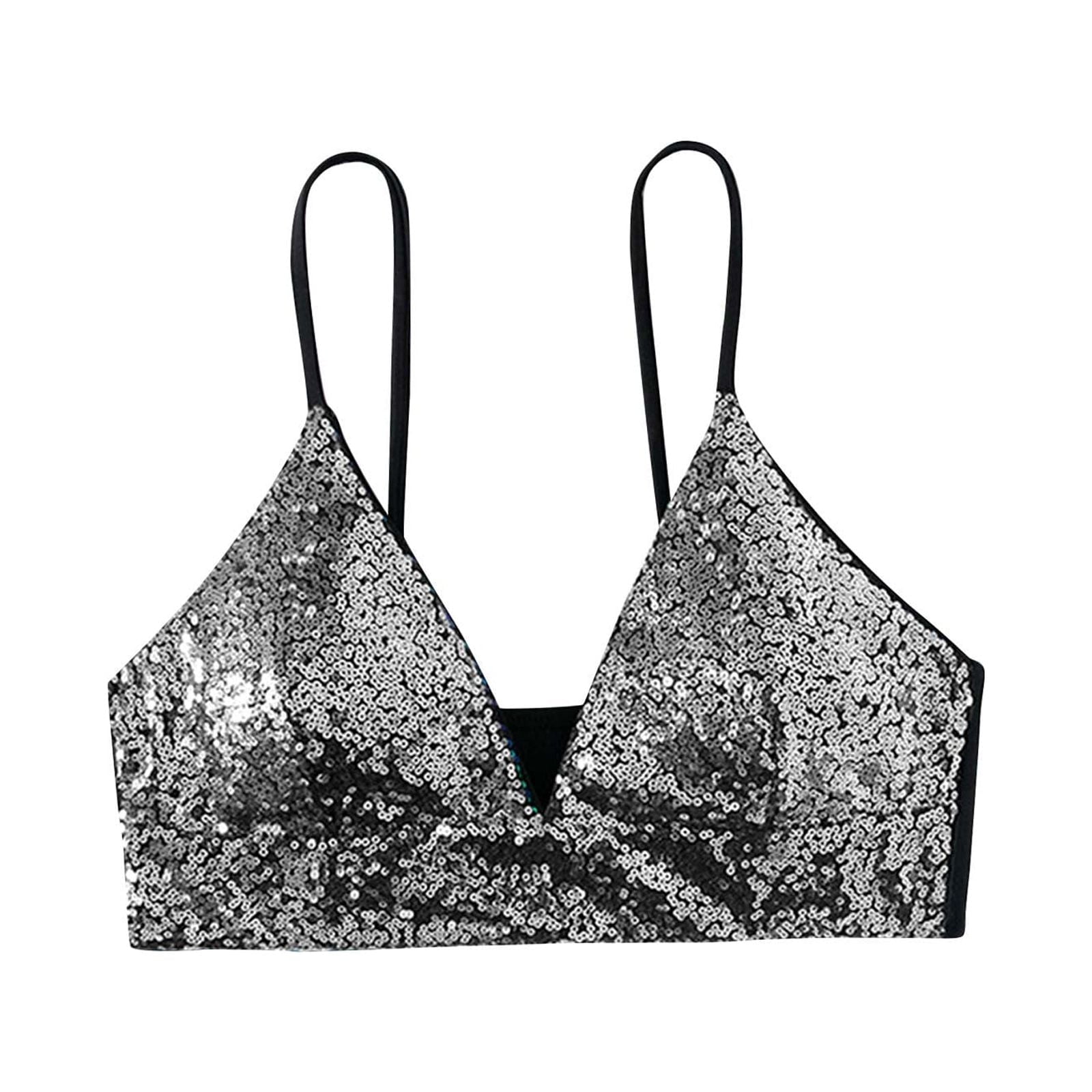 Wreesh Womens Sequin Bikini Tops New Fashion Swimwear Casual Bikini Solid Color Bathing Suits