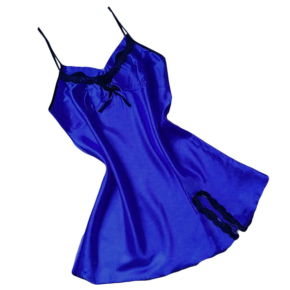 WREESH Womens Silk Pajamas Satin Dress Fashion Lace Slip Nightdress ...