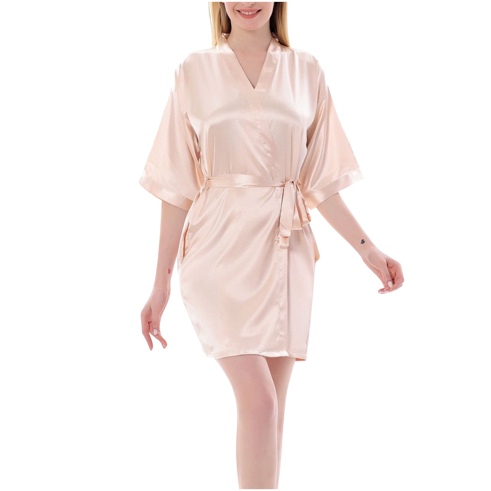 WREESH Womens Silk Pajamas Satin Nightgown Solid Color Home Wear Casual ...