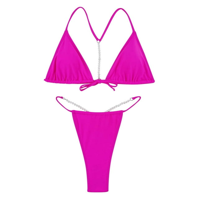 Wreesh Womens String Bikini Sets Halter Print Set Swimsuit Two Piece