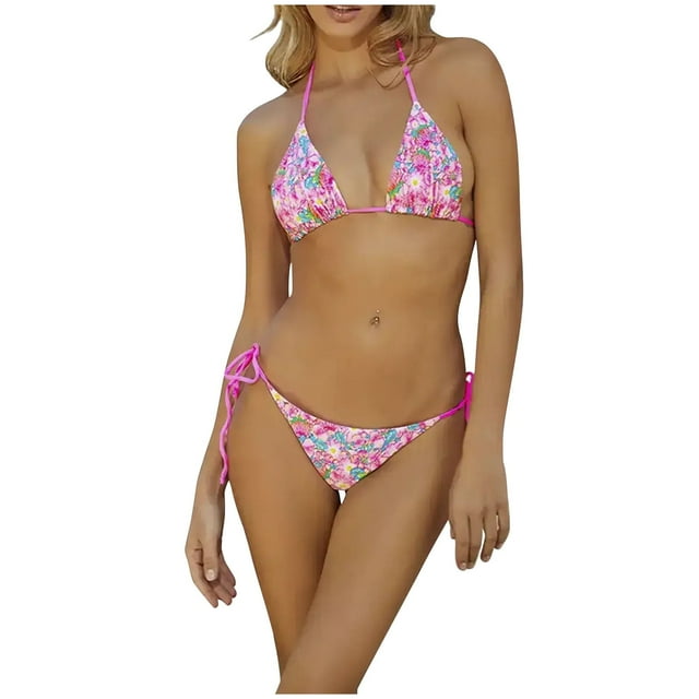 Wreesh Womens String Bikini Sets Sexy Print Swimwear Two Piece Slim