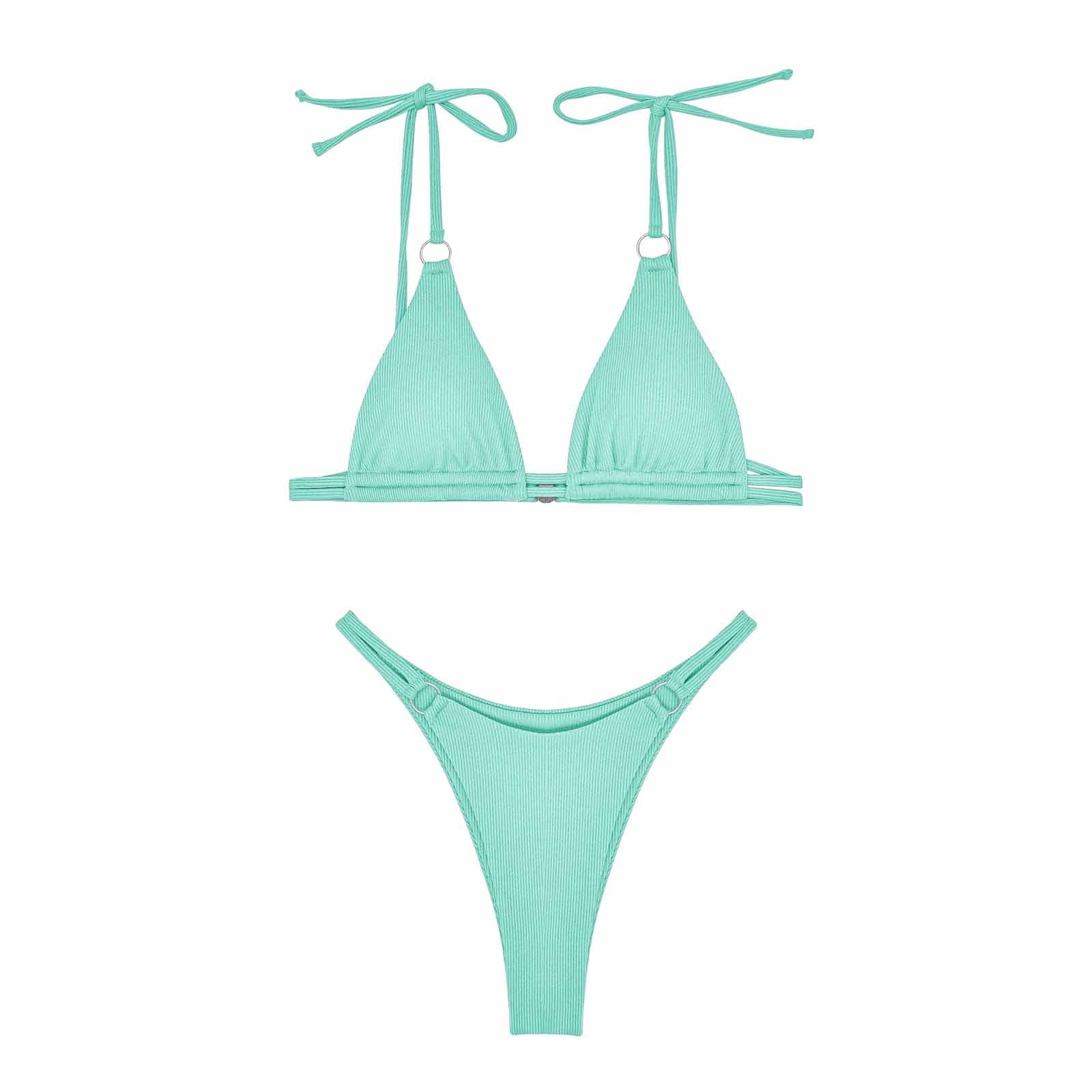 WREESH Womens String Bikini Sets Solid Color Swimwear Two-Piece Slim ...