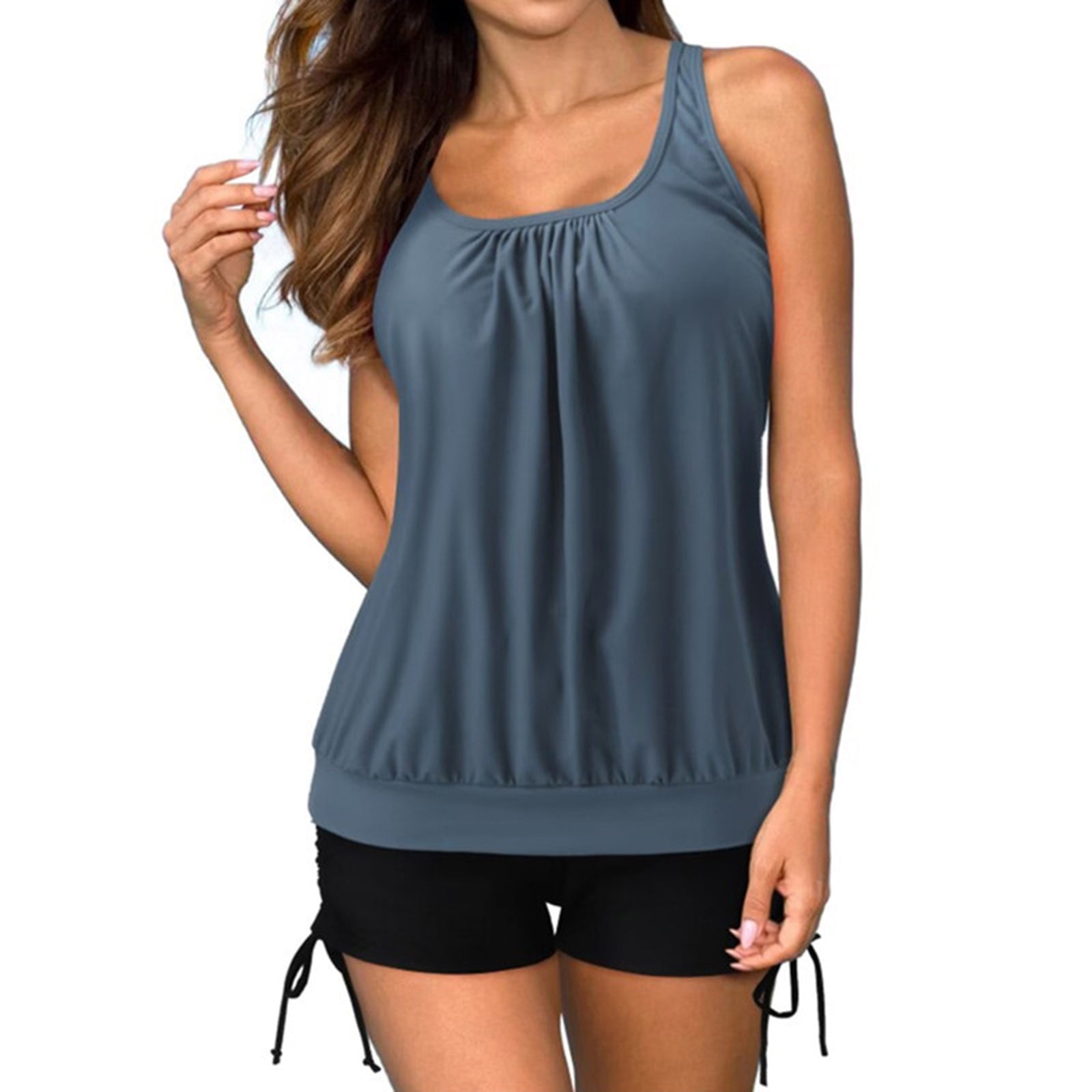 WREESH Womens Tankini Swimsuit Solid Color Swimwear Two-Piece Slim ...