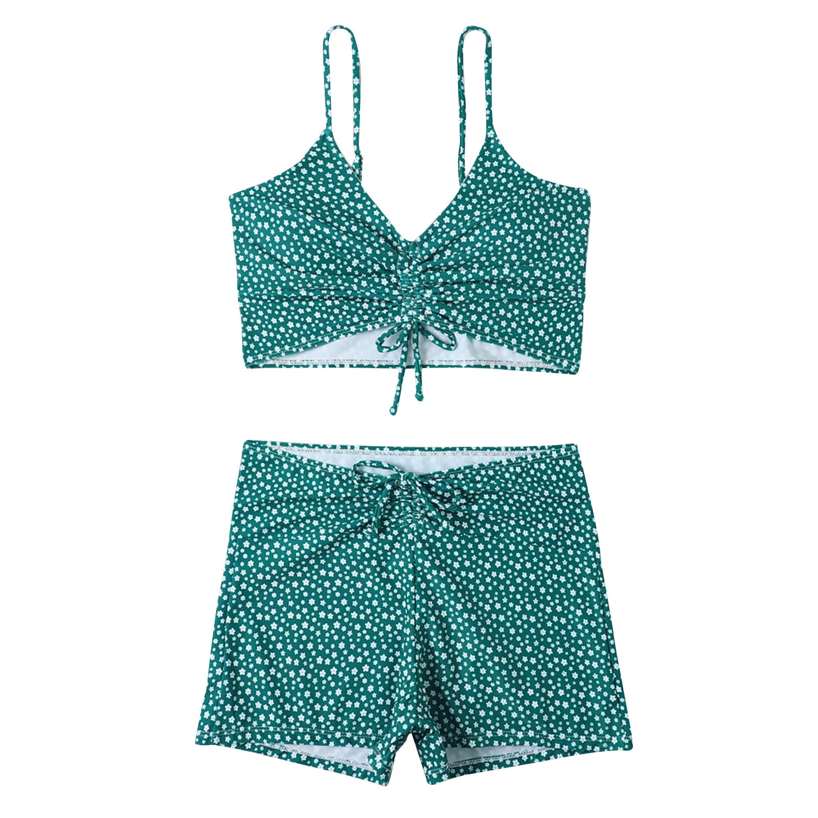 WREESH Womens Tie Front Bikini Set Short Sleeve Two Piece Swimsuit High ...