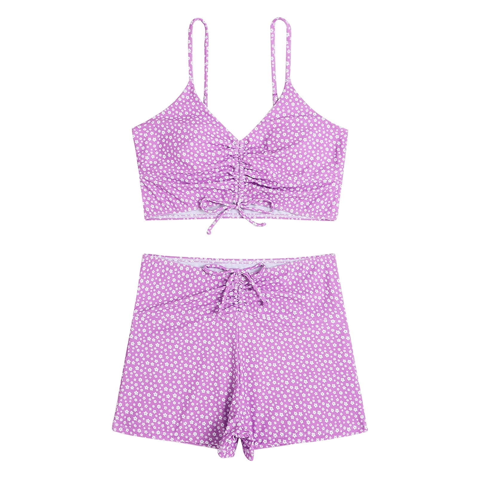 WREESH Womens Tie Front Bikini Set Short Sleeve Two Piece Swimsuit High ...
