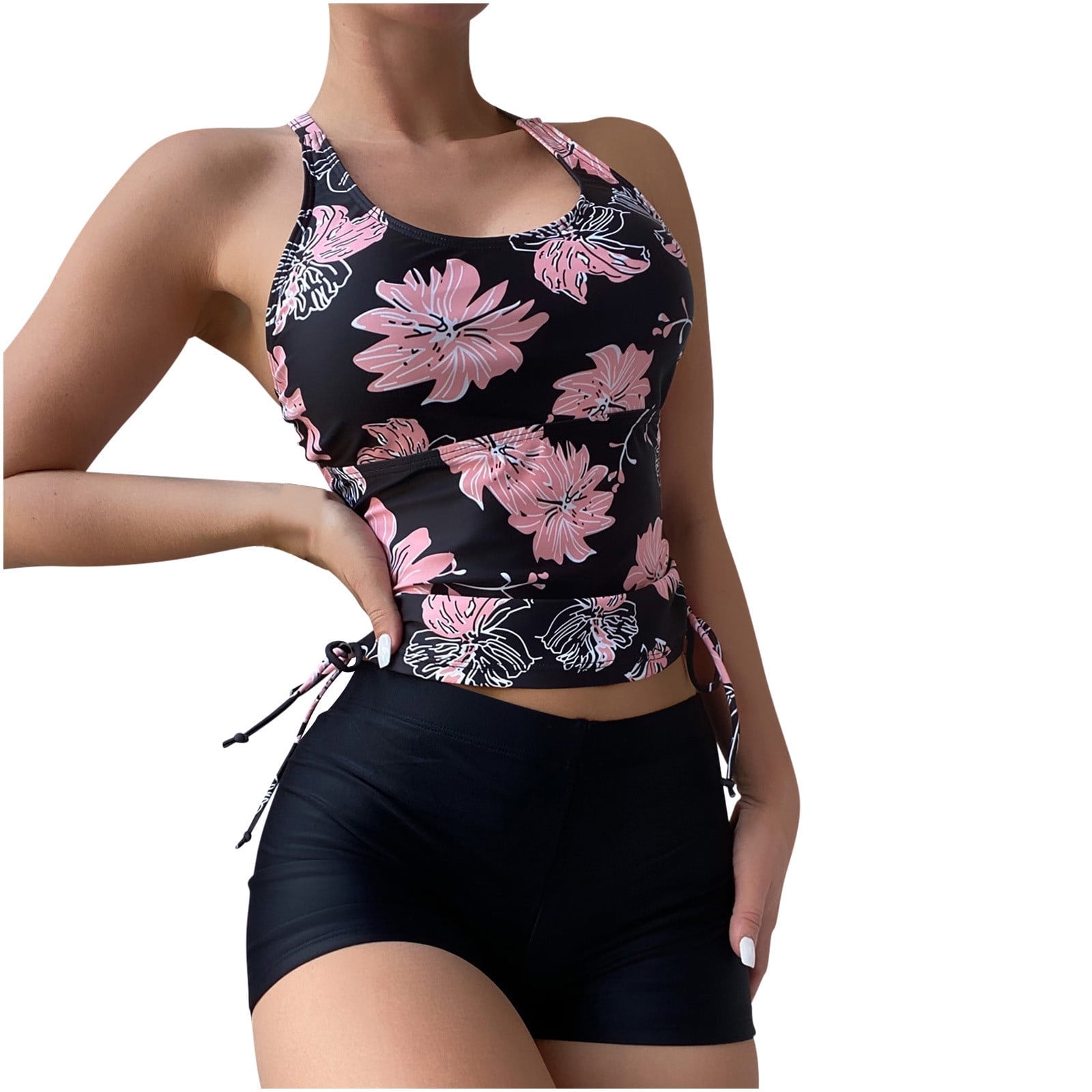 Wreesh Womens Tummy Control Tankini Swimsuit Print Swimwear Two Piece