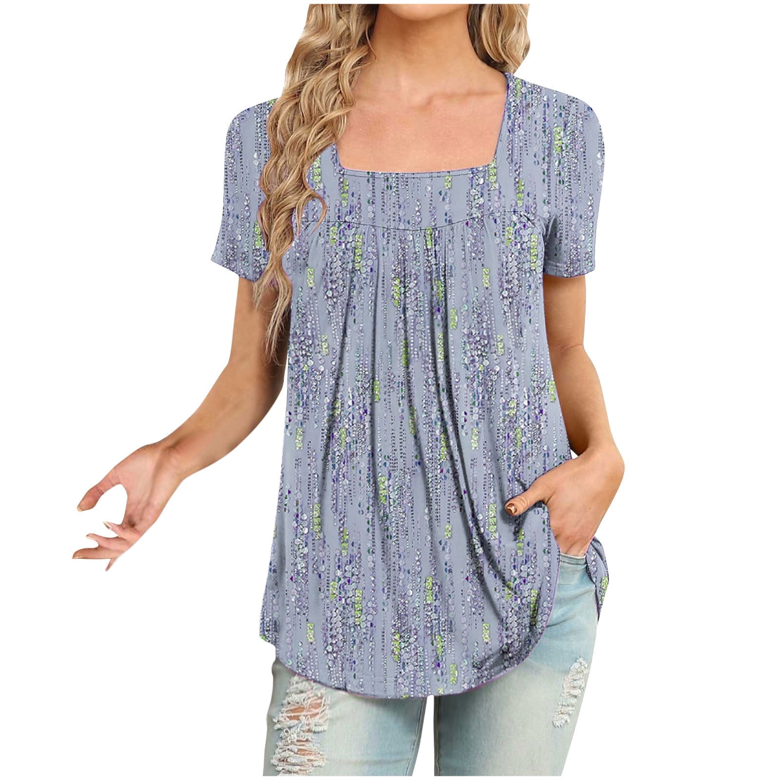 WREESH Womens Tunic Tops Fashion Casual Short Sleeve Loose T-Shirt ...