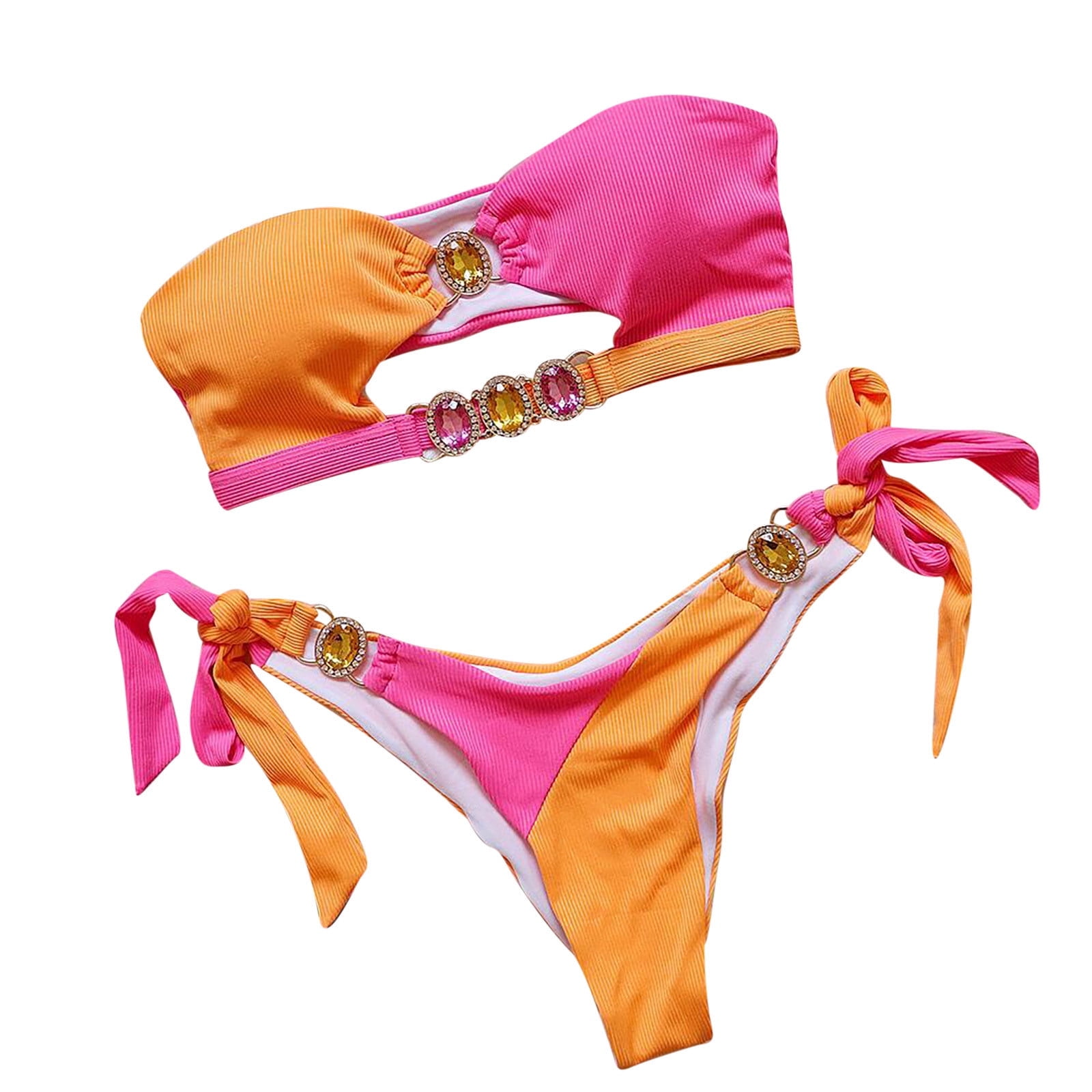 Wreesh Womens Two Piece Swimsuit Bandeau Bikini Sets Crystal Diamond