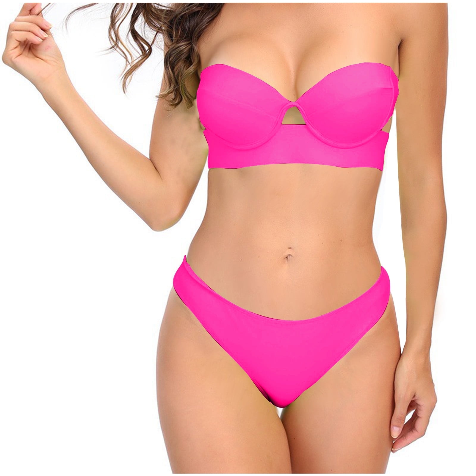 Wreesh Womens Two Piece Swimsuit Bandeau Bikini Sets High Cut Bikini