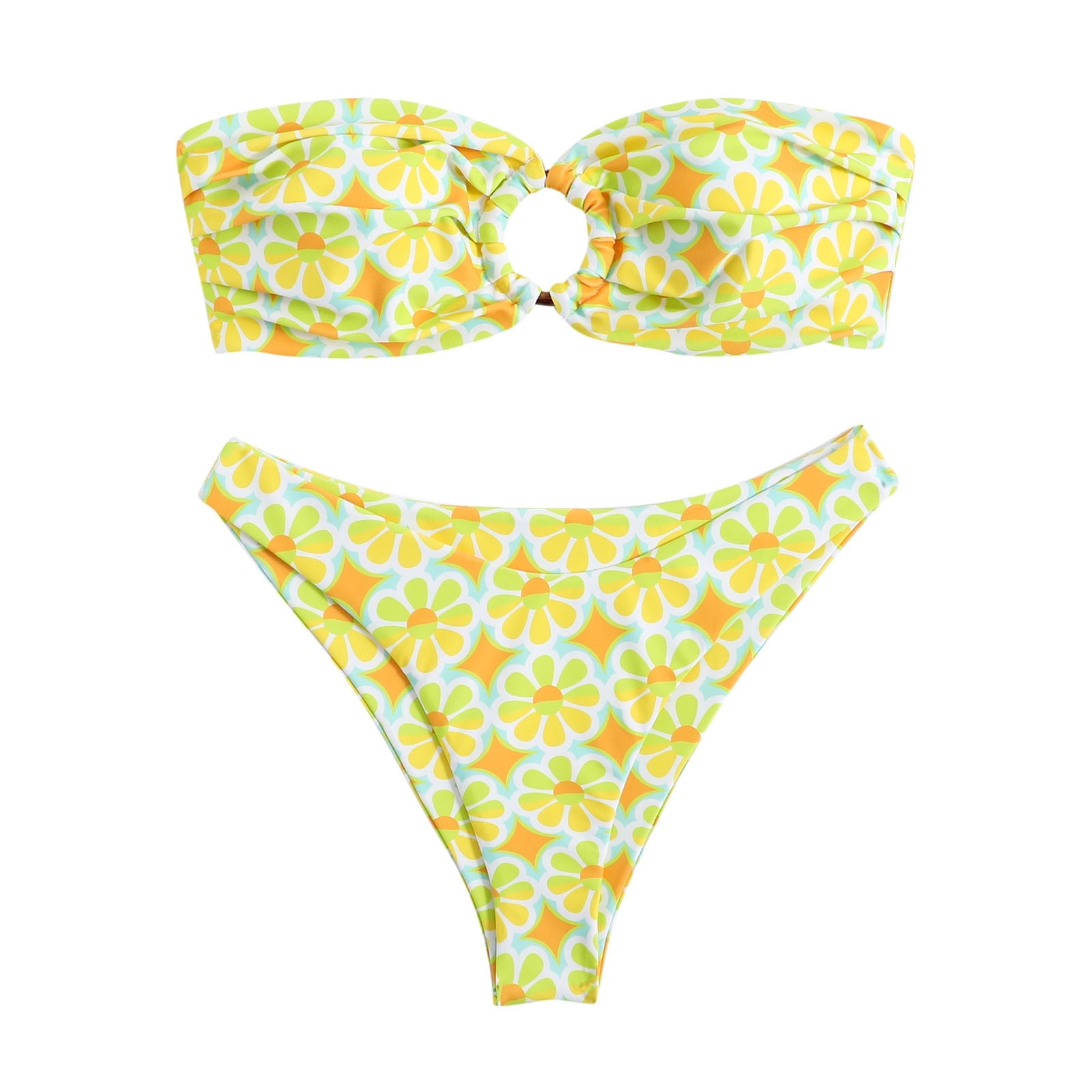 Wreesh Womens Two Piece Swimsuit Bandeau Bikini Sets High Cut Bikini