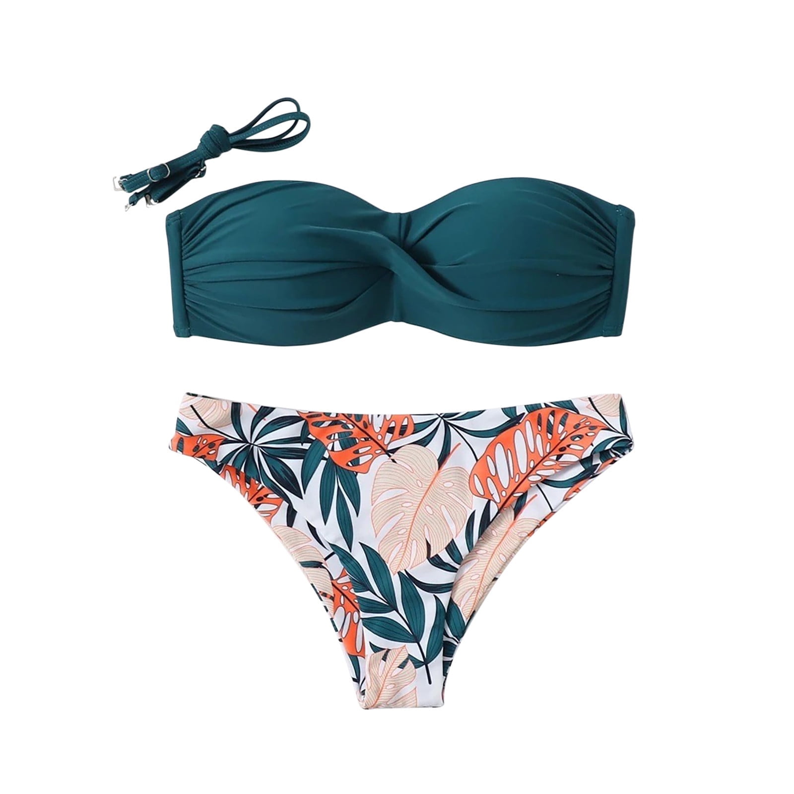 Wreesh Womens Two Piece Swimsuit Bandeau Bikini Sets Split Swimwear