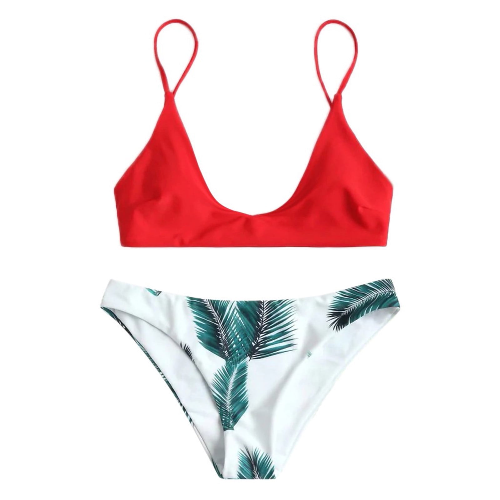 Wreesh Womens Two Piece Swimsuit Bikini Sets Fashion Print Bra Beach
