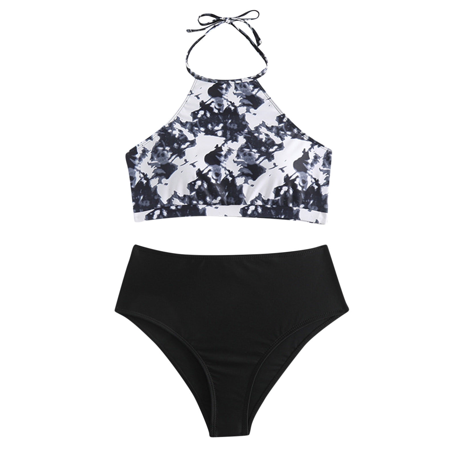 Wreesh Womens Two Piece Swimsuit Halter Bikini Set Cami Top High