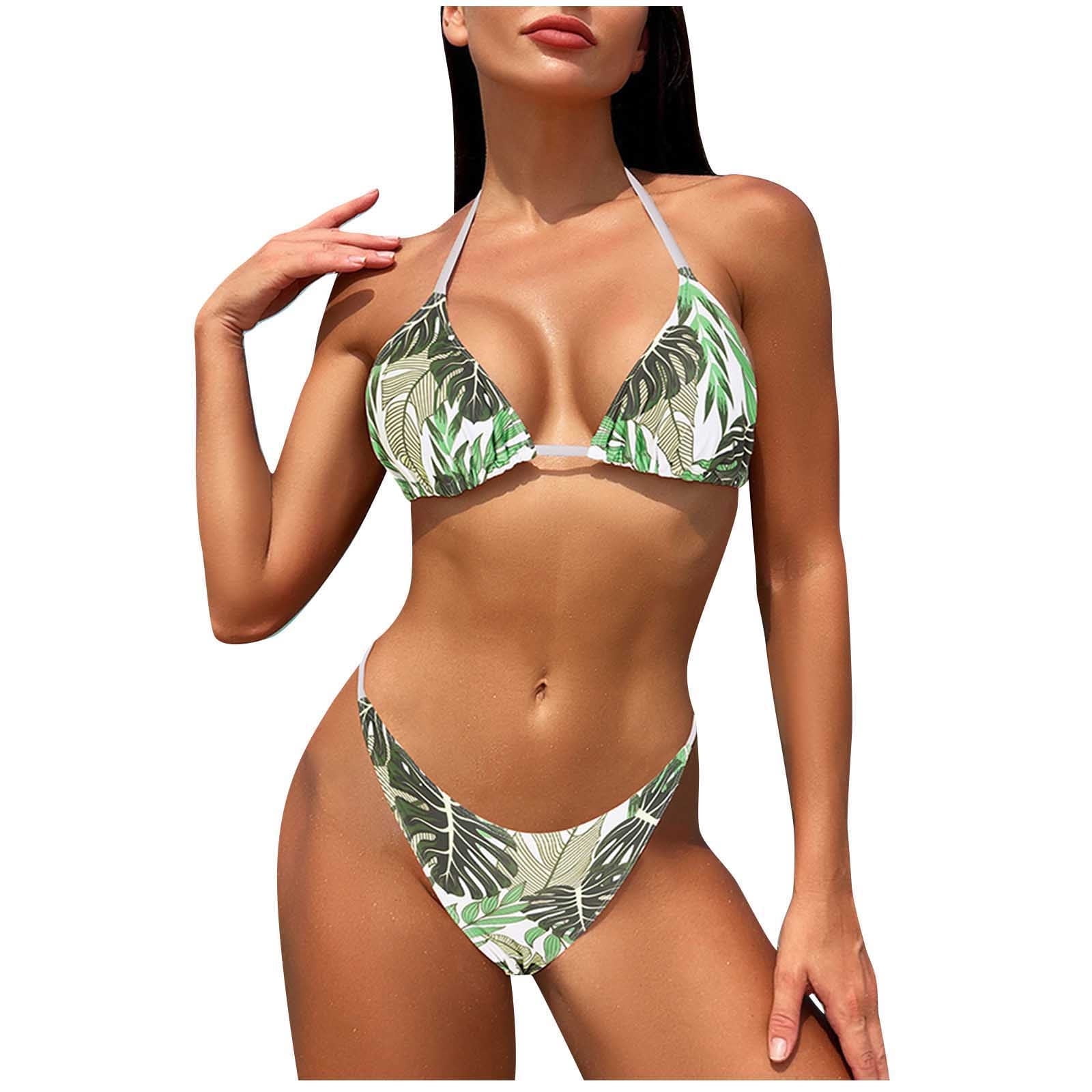 Wreesh Womens Two Piece Swimsuit Halter Bikini Set High Cut Bikini