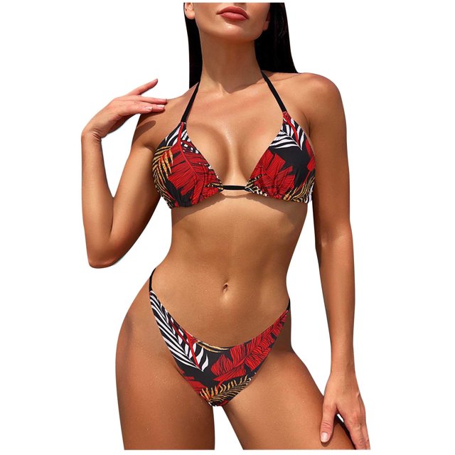 Wreesh Womens Two Piece Swimsuit Halter Bikini Set High Cut Bikini
