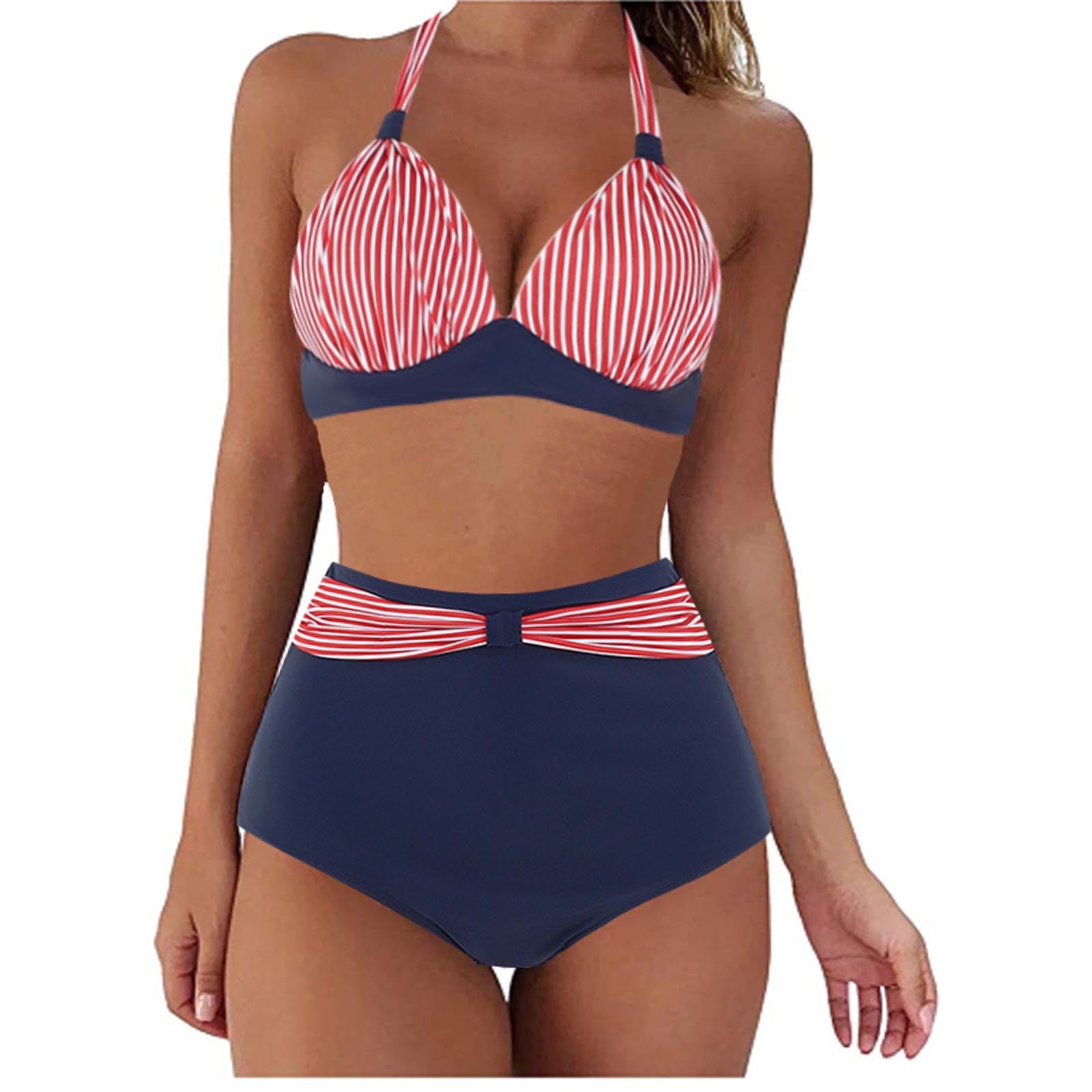 Wreesh Womens Two Piece Swimsuit Halter Bikini Set High Waisted Bikini