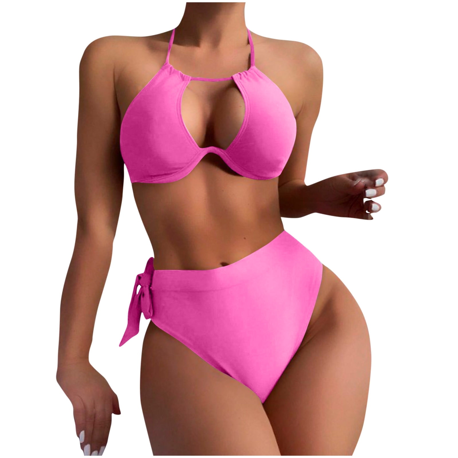 Wreesh Womens Two Piece Swimsuit Halter Bikini Set High Waisted Bikini