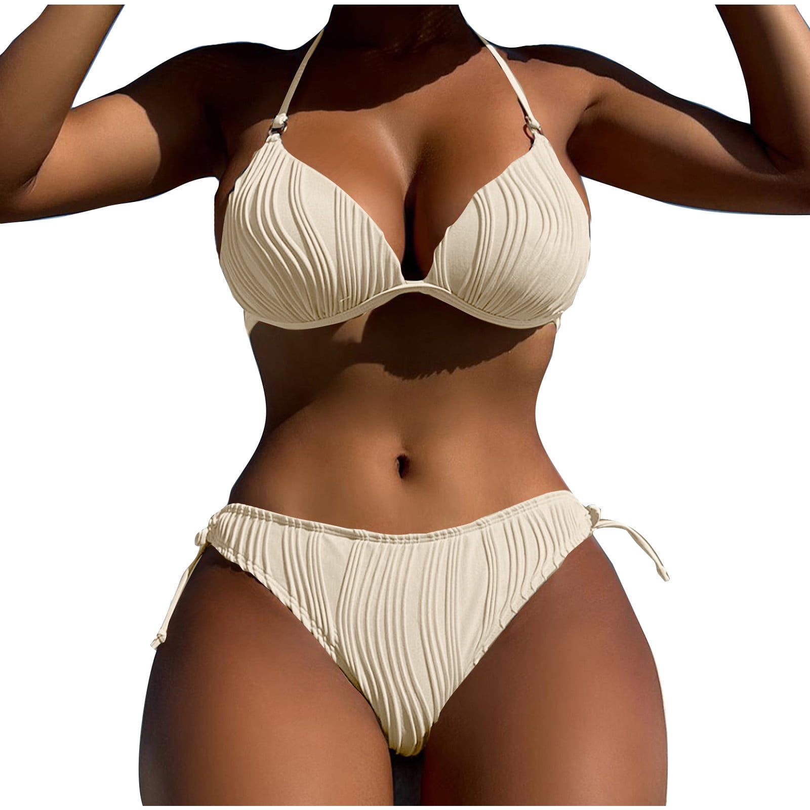 Wreesh Womens Two Piece Swimsuit Halter Bikini Set Solid Color Swimsuit