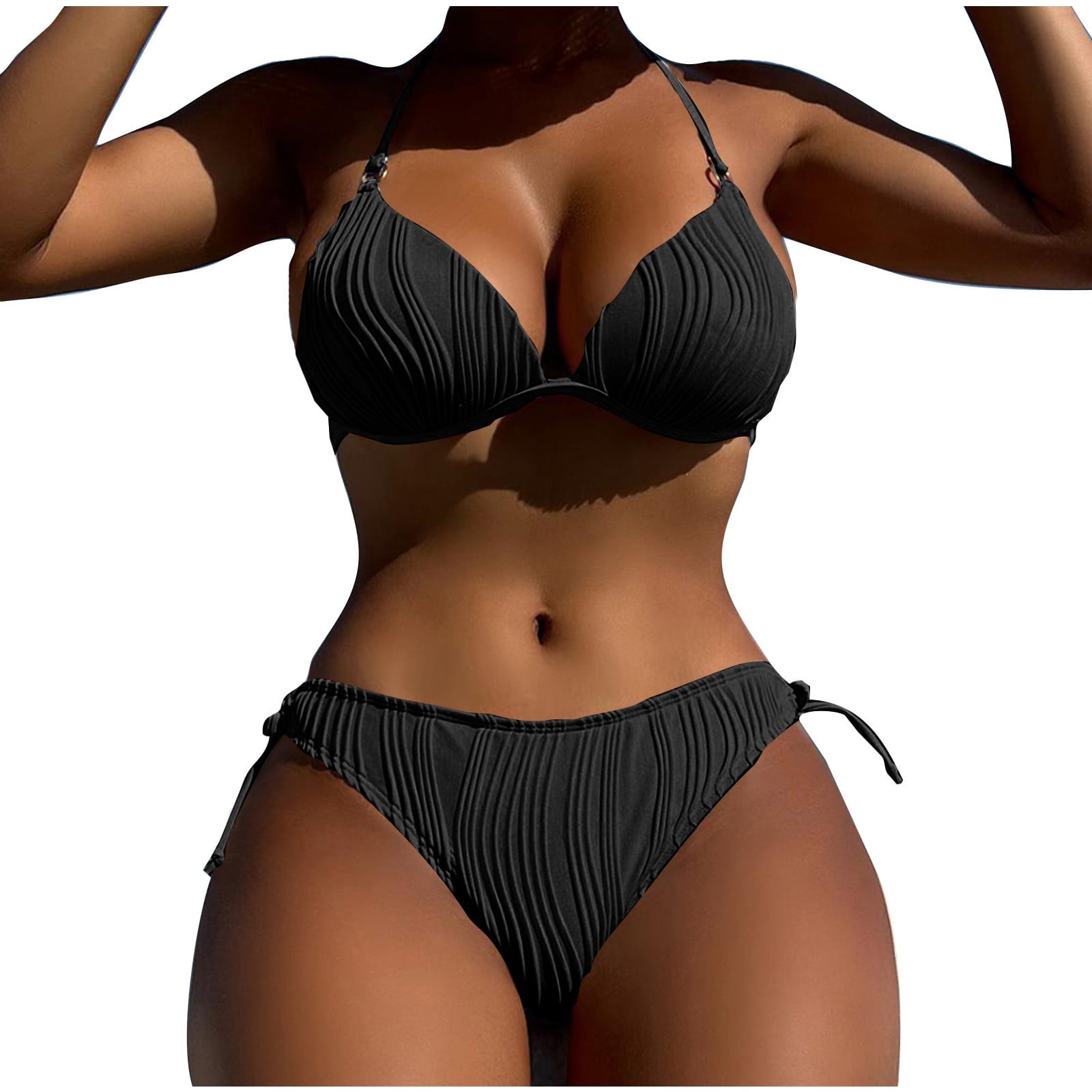 Wreesh Womens Two Piece Swimsuit Halter Bikini Set Solid Color Swimsuit